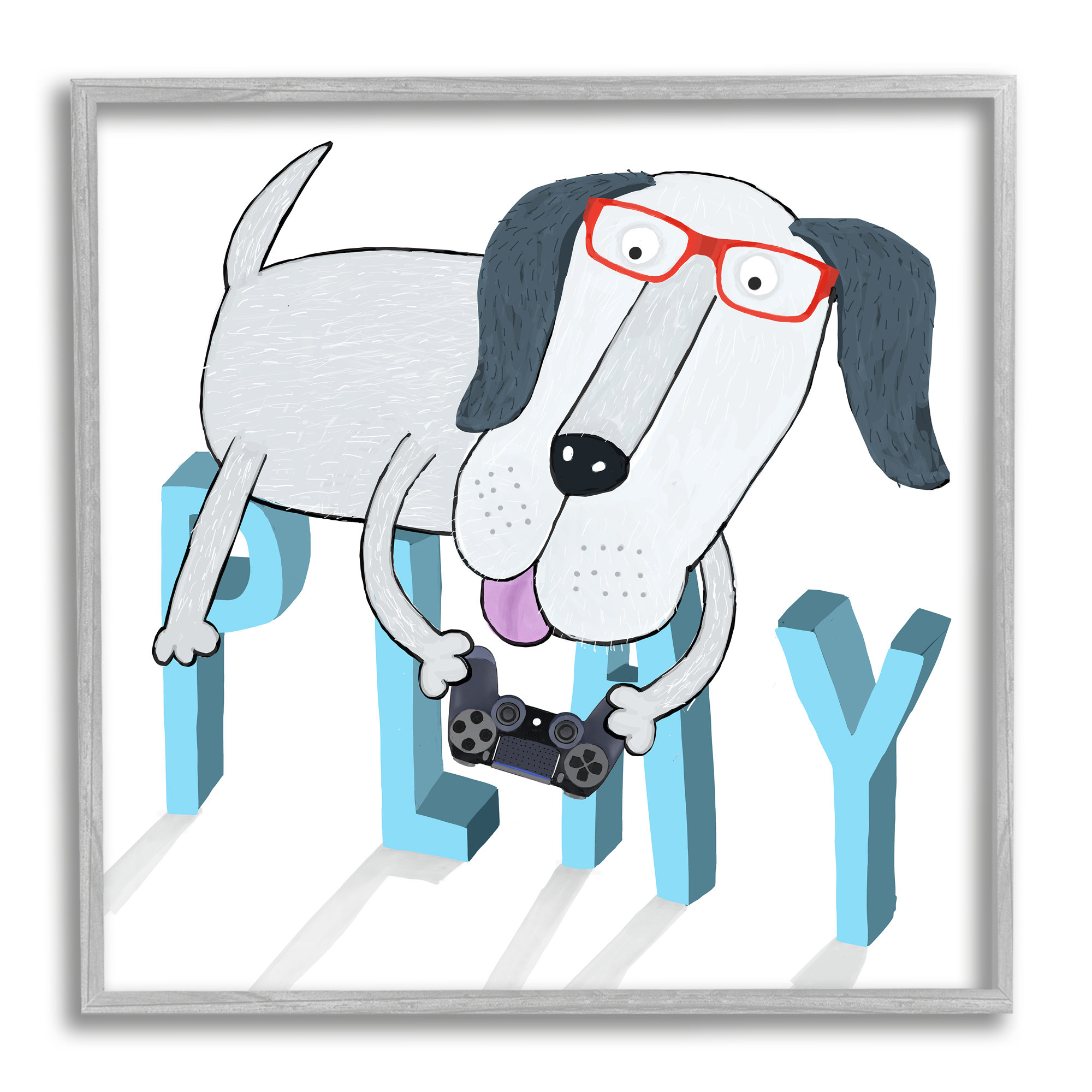 Mason & Marbles Dog Playing Video Games Framed Giclee Art Design By ...