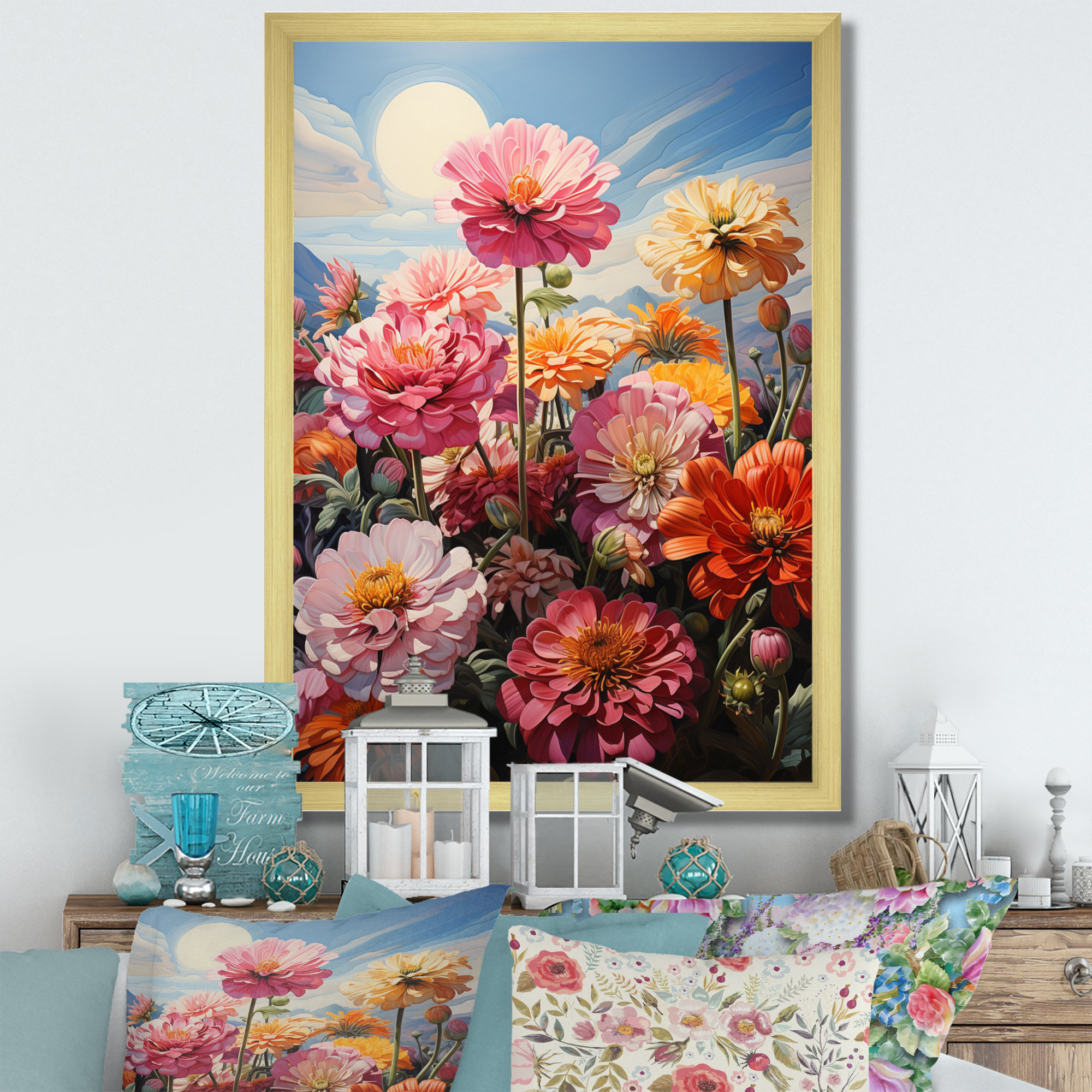 Red Barrel Studio® Zinnia Flower Zenith I Framed On Canvas Print | Wayfair