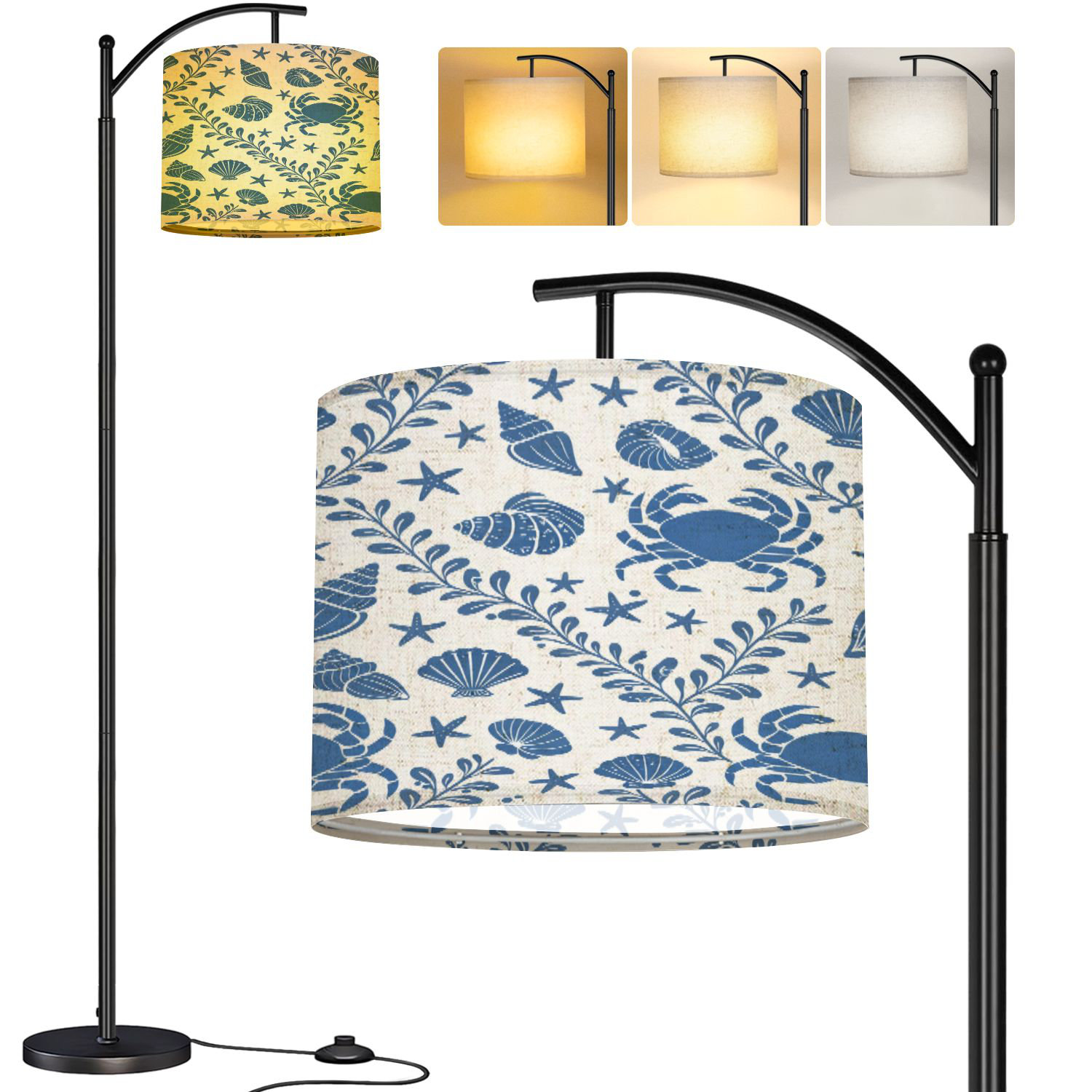 East Urban Home Arc Floor Lamp Blue Crab Seashell Ocean Starfish Floral ...