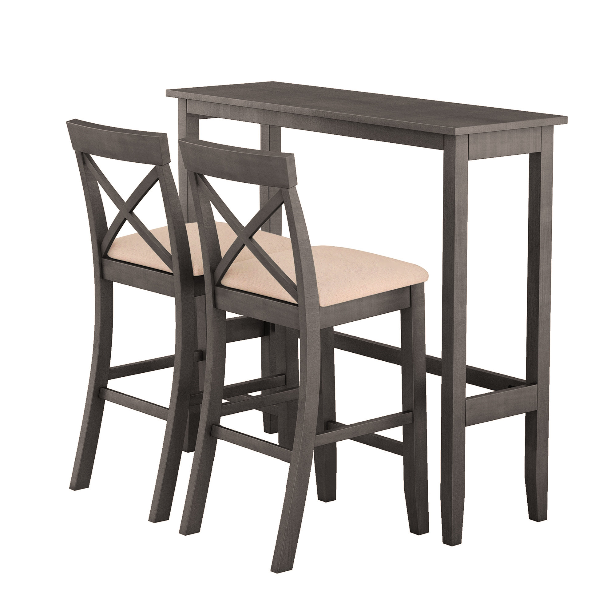 August Grove® Farmhouse 3-Piece Bar Height Dining Set – Space-Saving ...