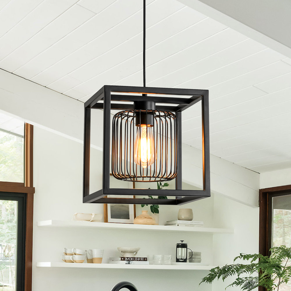 17 Stories Lastarza 1 - Light Black Metal Square Framed Pendant Light ...