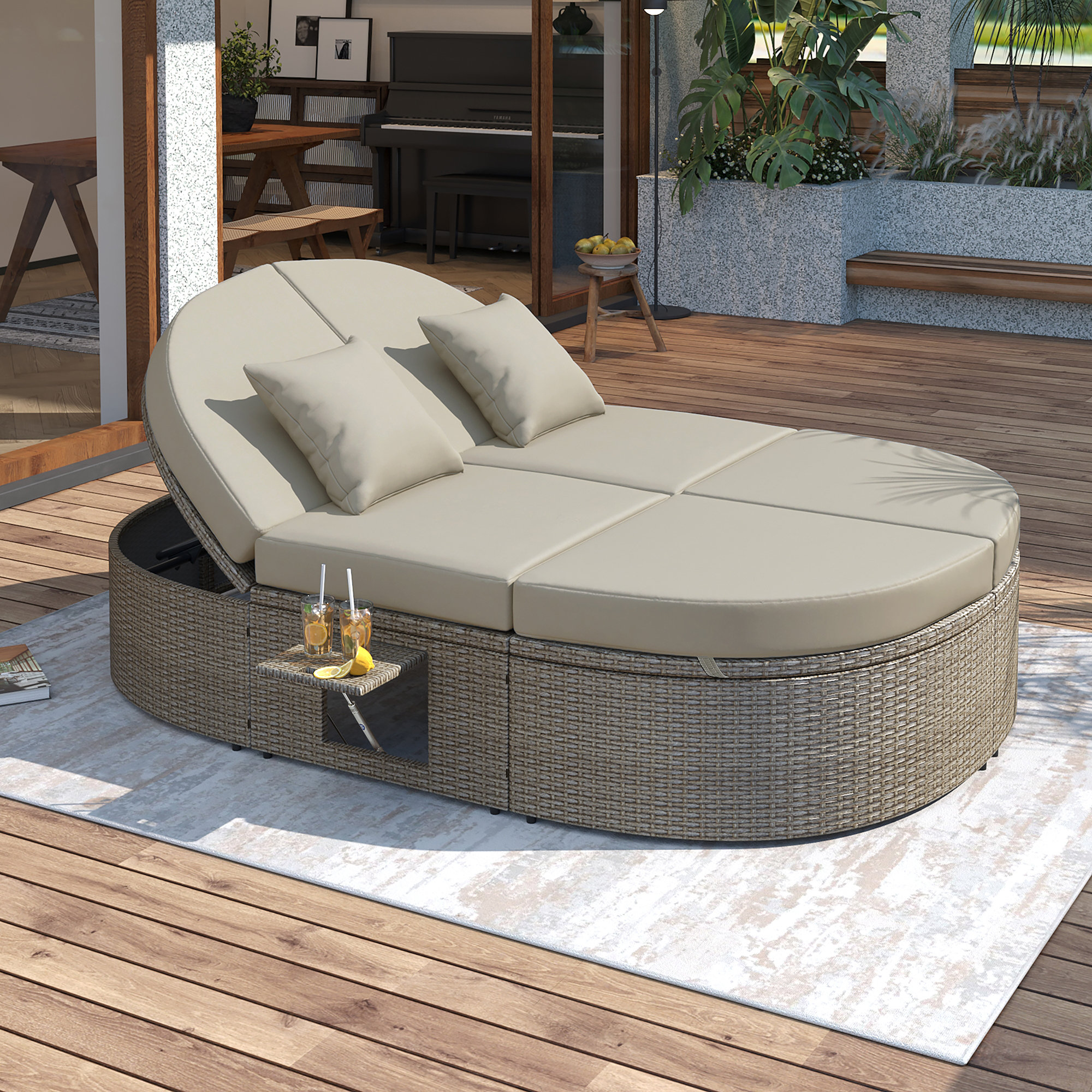 Ebern Designs Cliffton 78.7" Wide Outdoor Reversible Patio Daybed with ...
