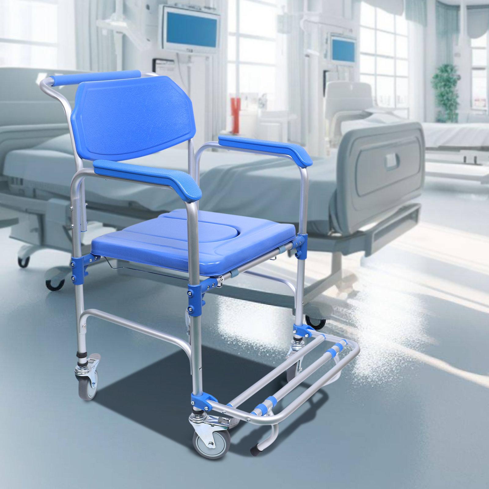OUKANING Portable Aluminum Alloy Shower Wheelchair with Fixed Arm ...