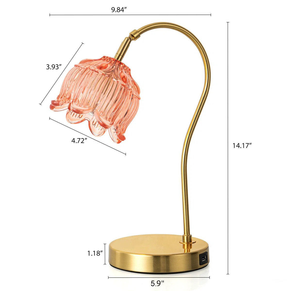 House of Hampton® Deangelia Pink Flower Glass Table Lamp Gold Metal ...