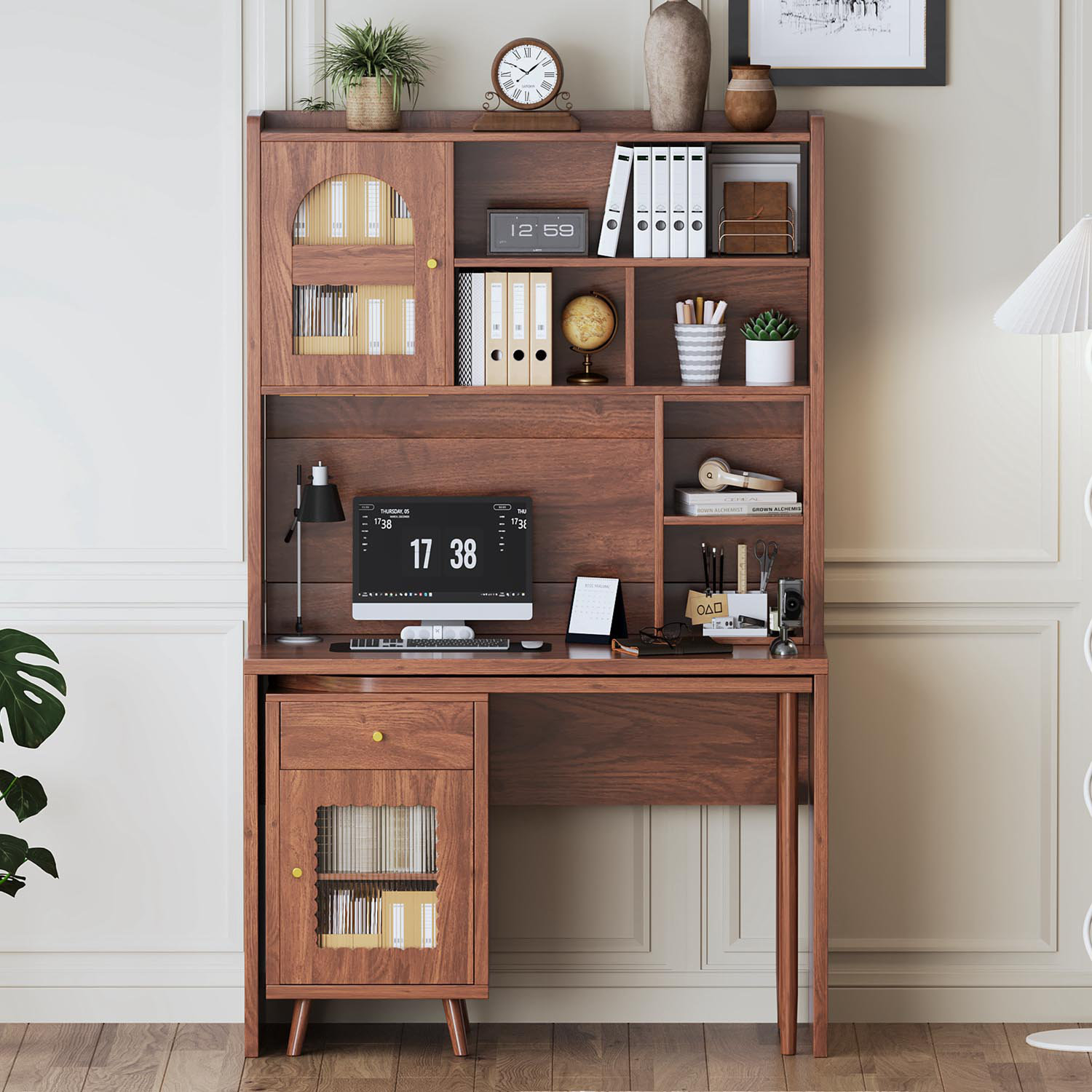 Latitude Run® Computer Desk with Rotating Desktop, Drawer and Cabinets ...