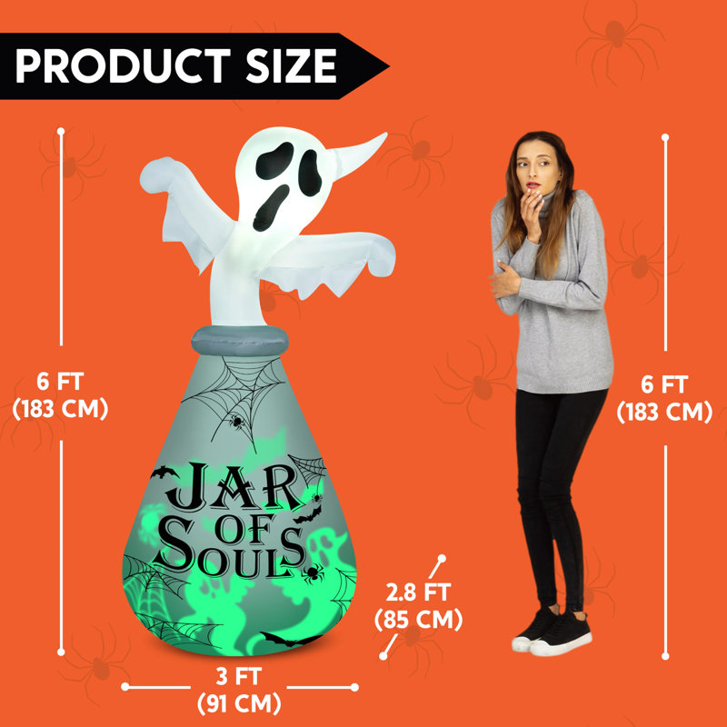 The Holiday Aisle® 6Ft Halloween Inflatable Green LED Ghost Decor | Wayfair