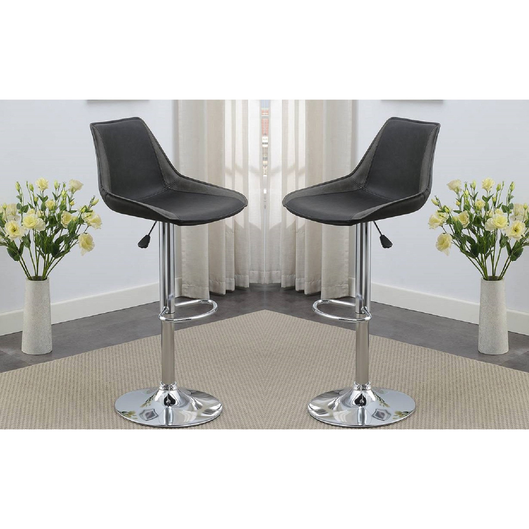 Hokku Designs 2Pcs Ebony Bar Stool Chairs, Adjustable, Modern Design ...