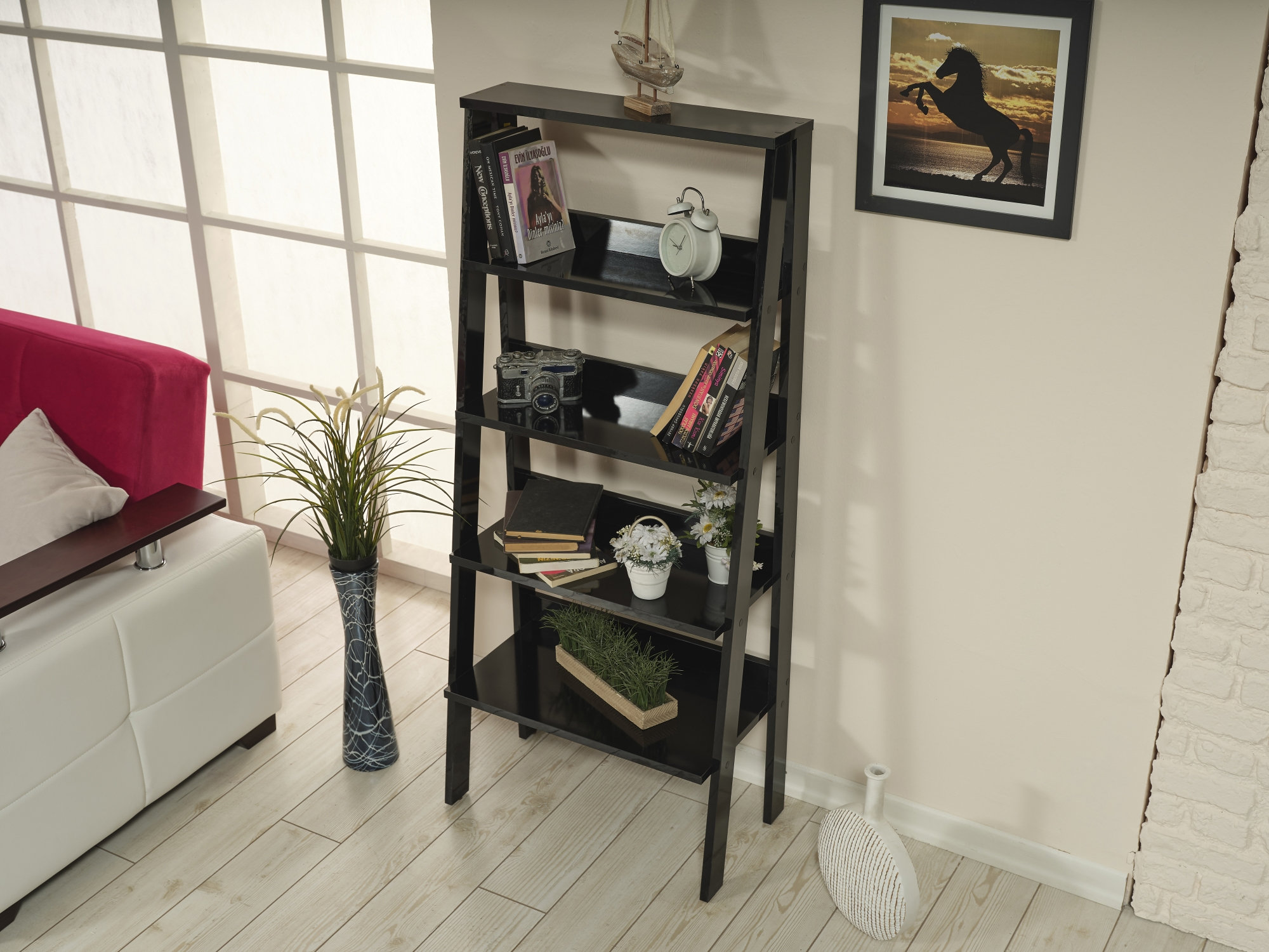 17 Stories Furnish Home Store Otavio 5 Tier Modern Ladder Bookshelf ...