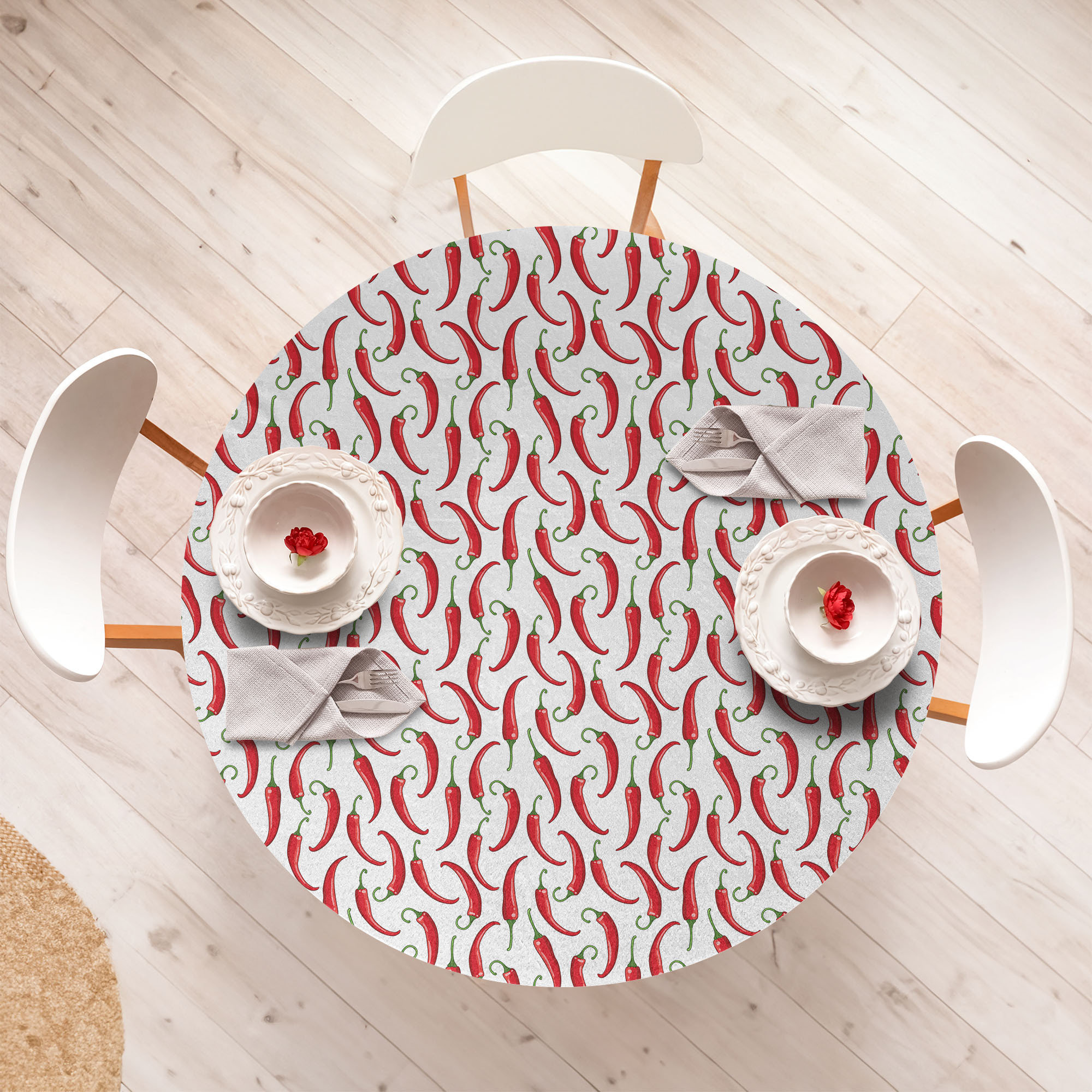 East Urban Home Peppers Fitted Round Tablecloth Vermilion and Green ...