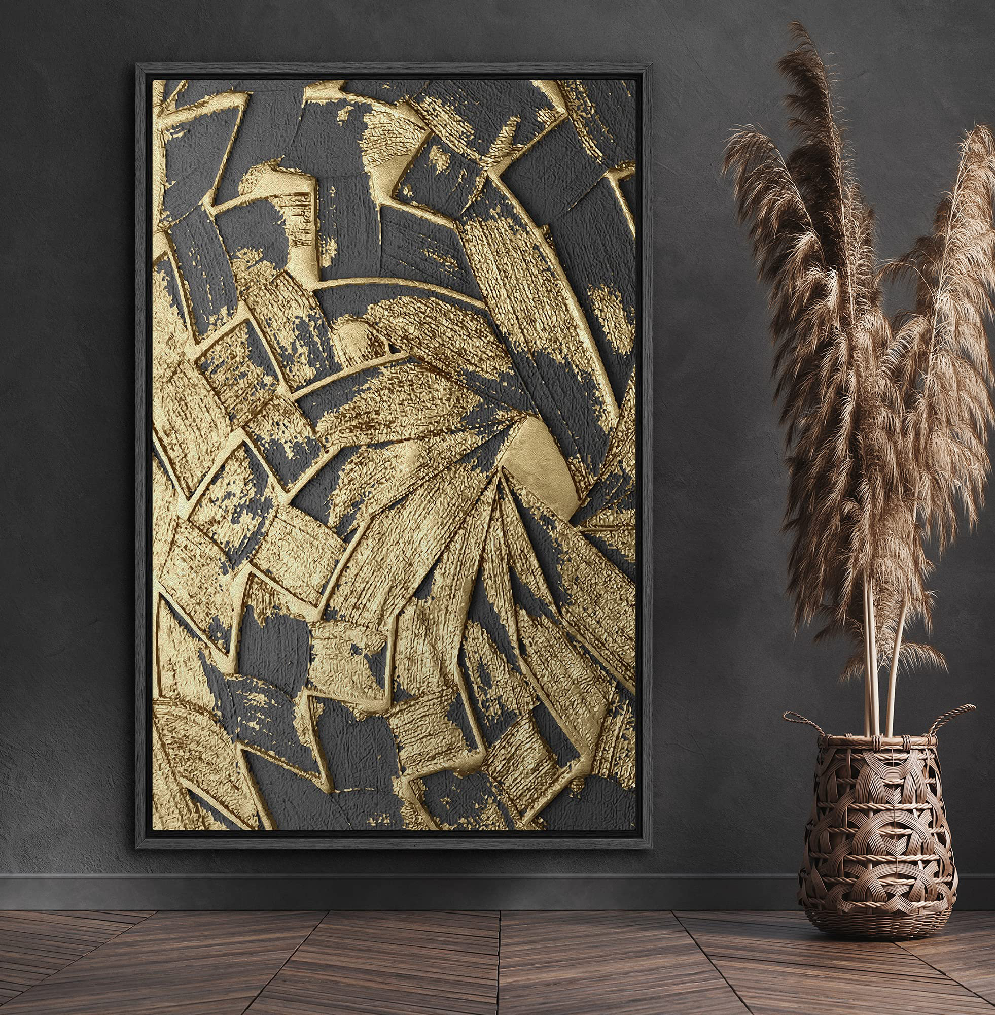 IDEA4WALL Swirling Golden Textured Blocks Geometric Shapes Modern Art ...