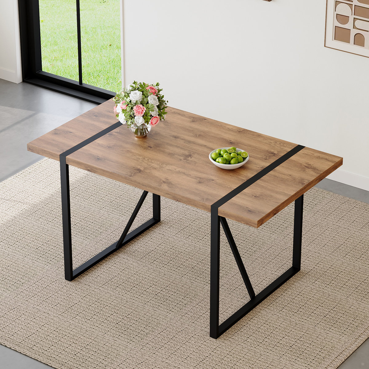 17 Stories Wood Dining Table With Sturdy Metal Legs,Kitchen & Dining ...