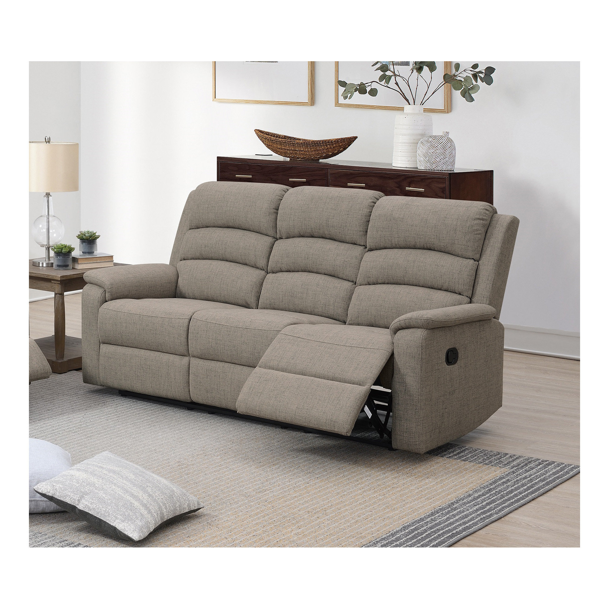 Latitude Run® Burlap Fabric Recliner Motion Sofa 1pc Couch Manual ...