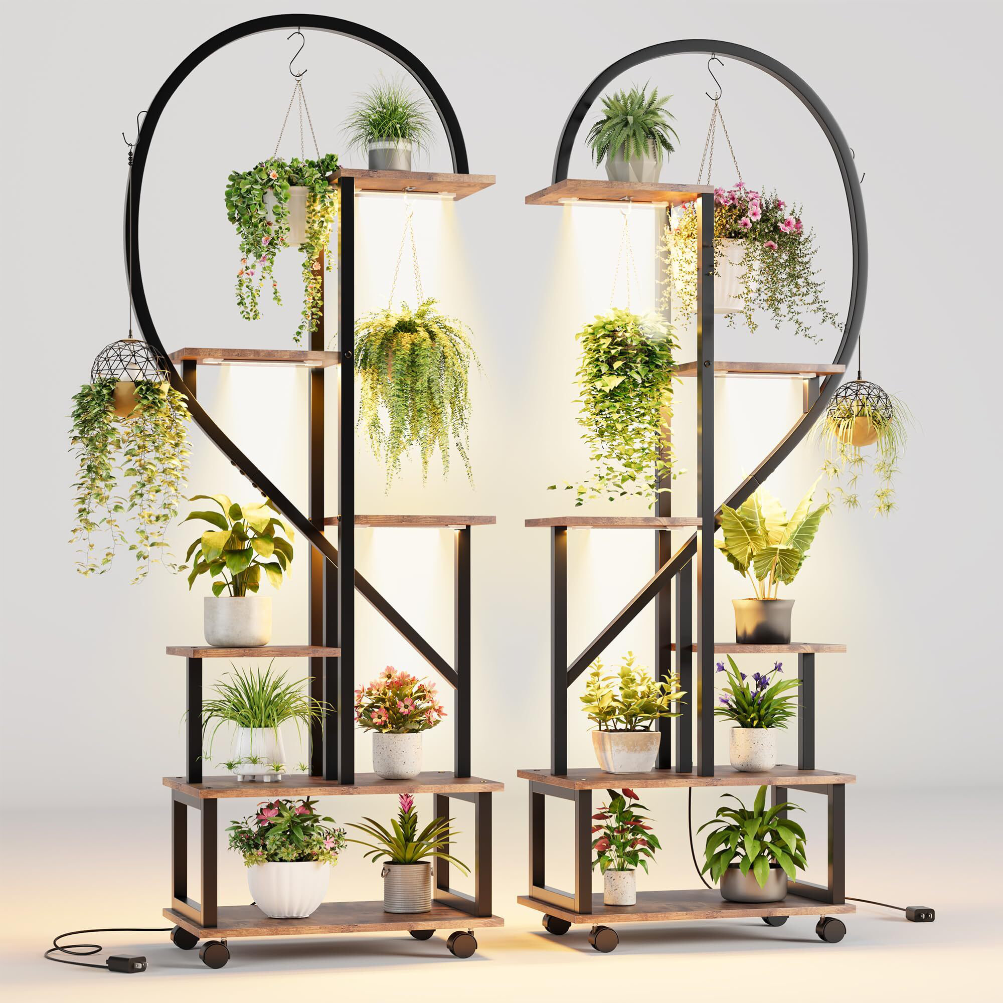 17 Stories 2 Pack 6 Tier Indoor Plant Stand With Grow Lights Plant ...