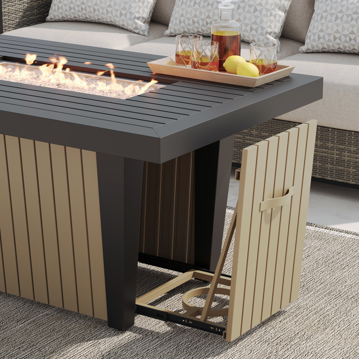 Borealis Aluminum Propane Outdoor Fire Pit Table with Hidden Fuel Tank ...