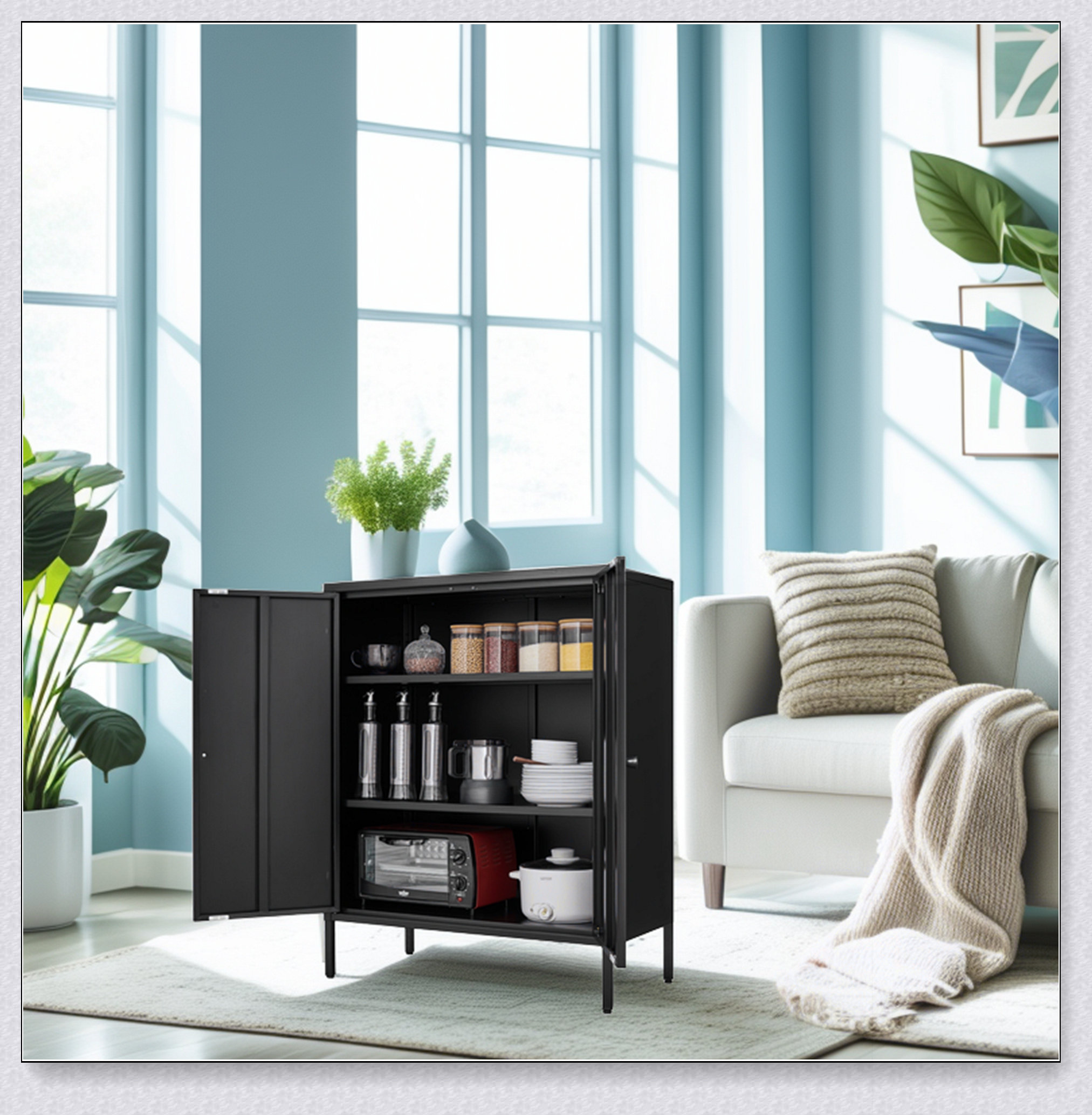 Latitude Run® Kitchen Buffet Server Table Accent Sideboard Cupboard ...