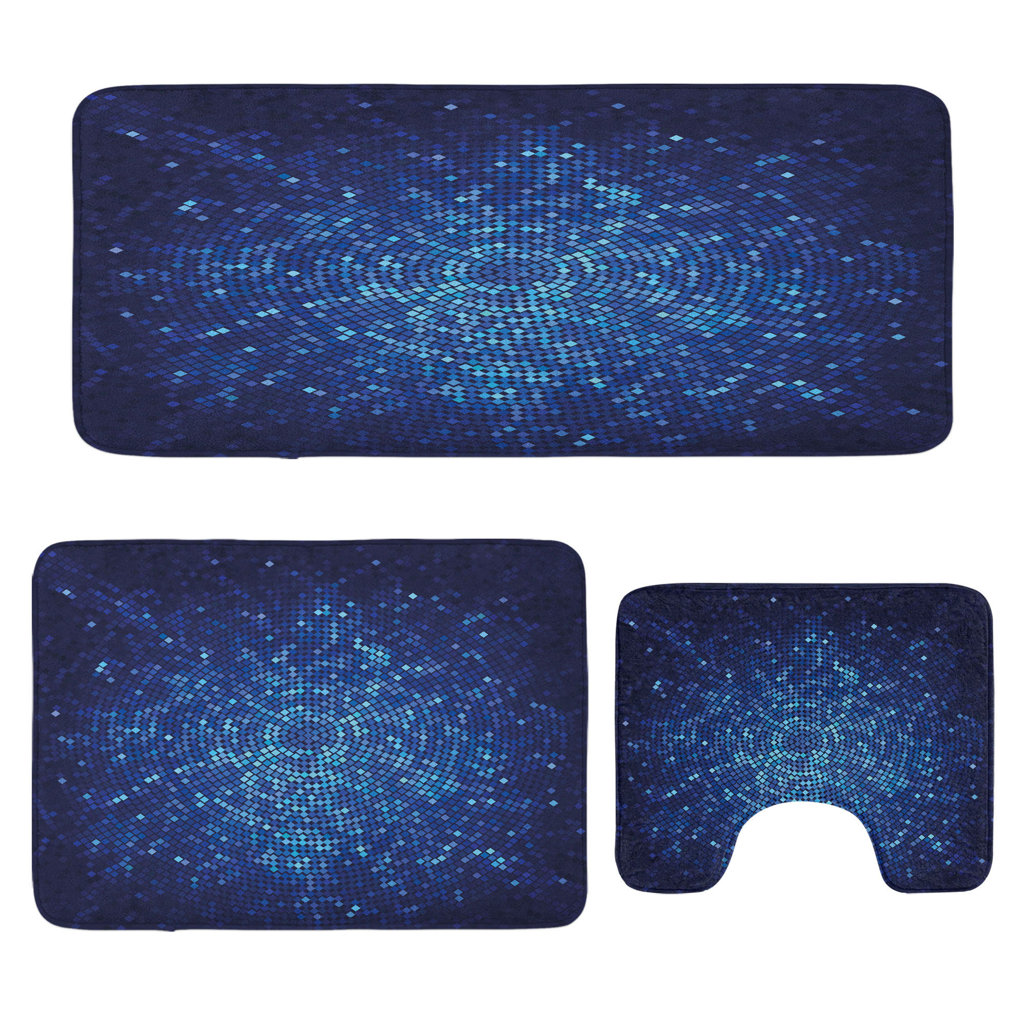East Urban Home Blue Bathroom Rug Set 3 Pieces U-Shape & Rectangle Mats ...
