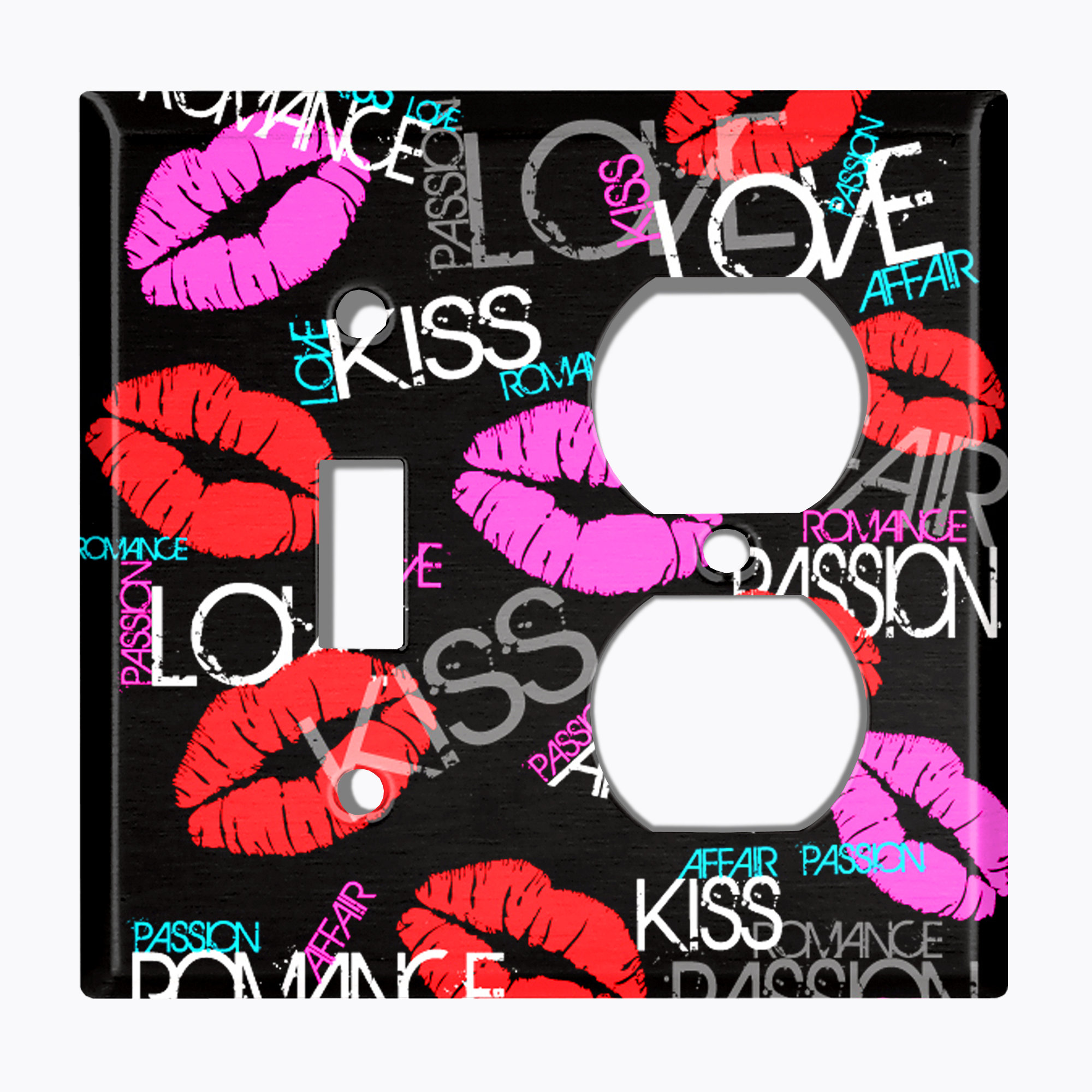 WorldAcc Metal Light Switch Plate Outlet Cover (Love Kiss Black ...