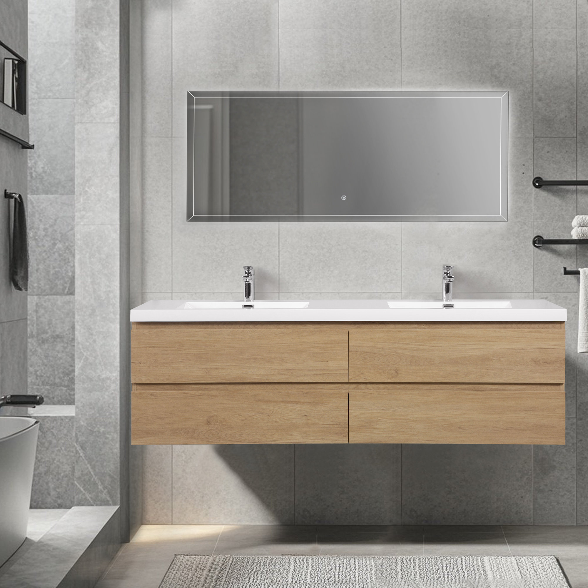 Metabath 72-Inch Wall-Mounted Floating Bath Vanity In Natural Oak With ...