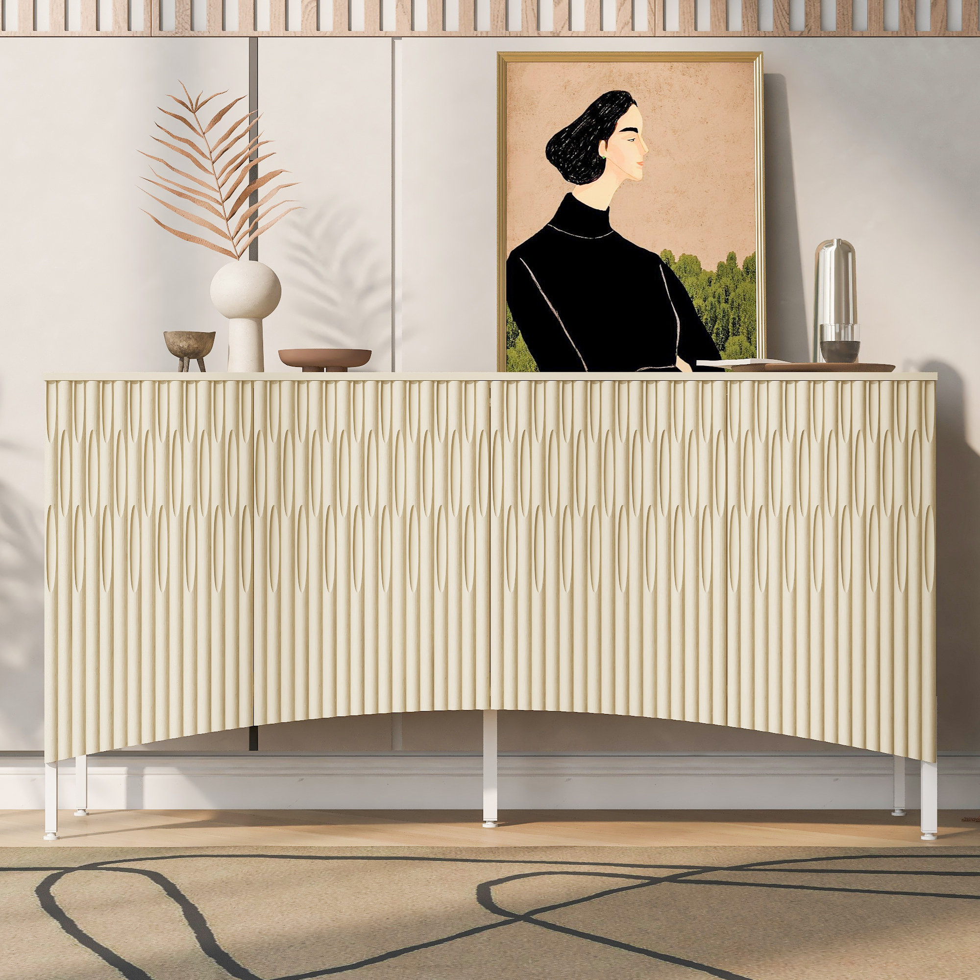 Astoria Grand Elegant Sideboard with Curved Doors and Arched Groove ...