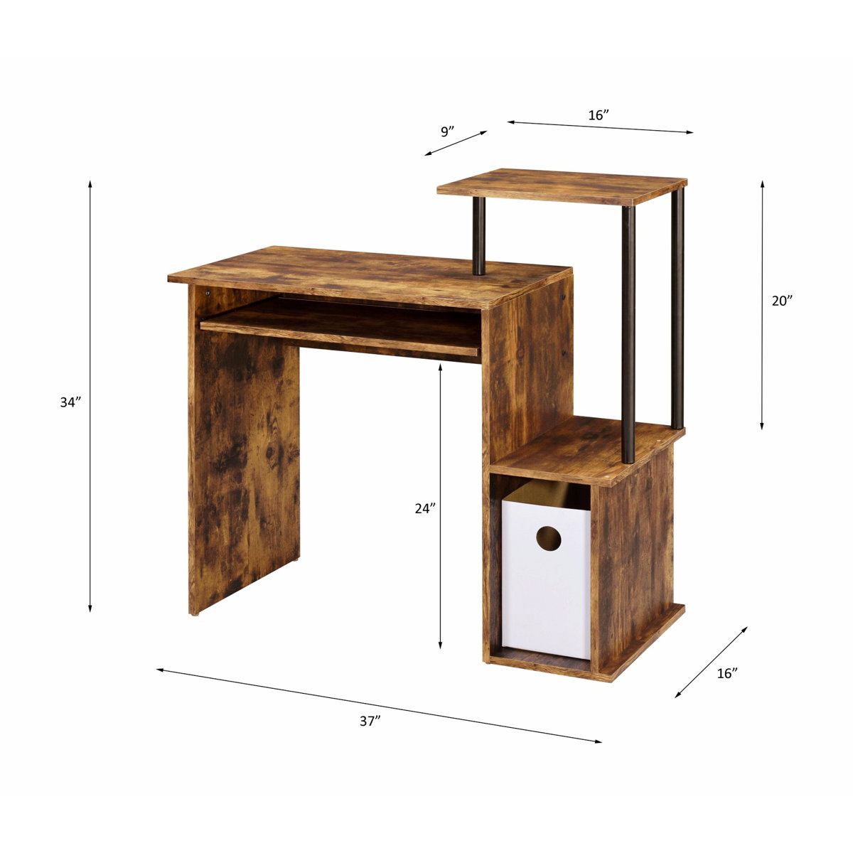 Inbox Zero Rectangular Computer Desk With Keyboard Tray And Shelf ...