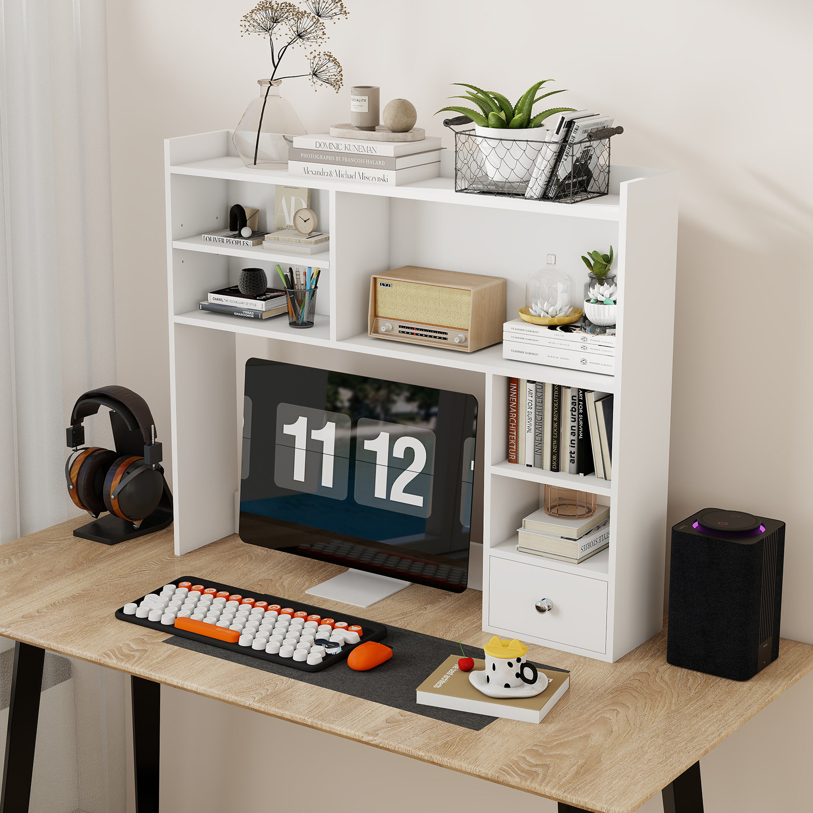 George Oliver Desktop Bookshelf, Desk Shelf With Drawer For Computer ...
