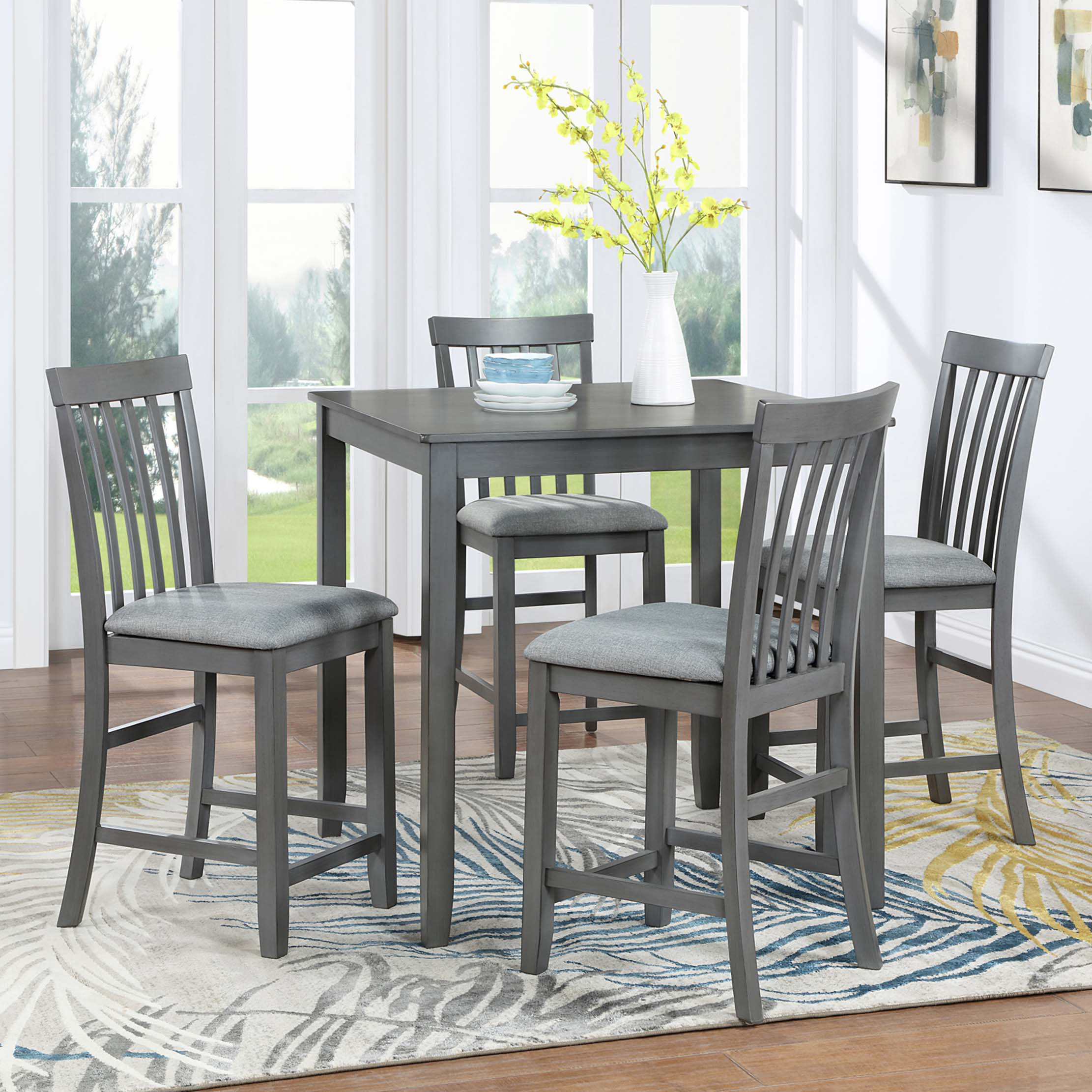 Gracie Oaks Wooden Dining Square Table Set For 4, Counter Height ...