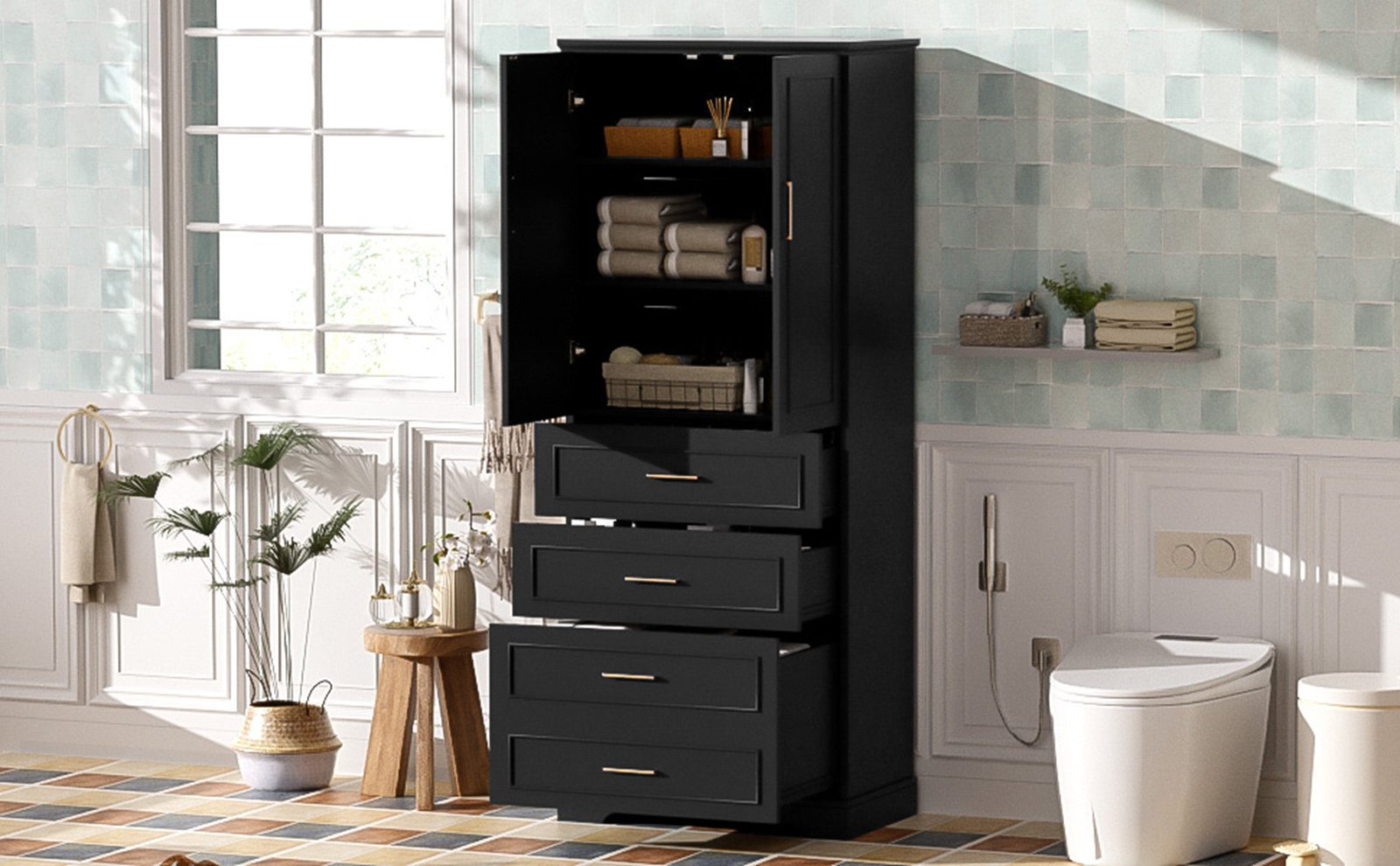 Hokku Designs Armoire de salle de bain autoportante de 72,2 po de ...
