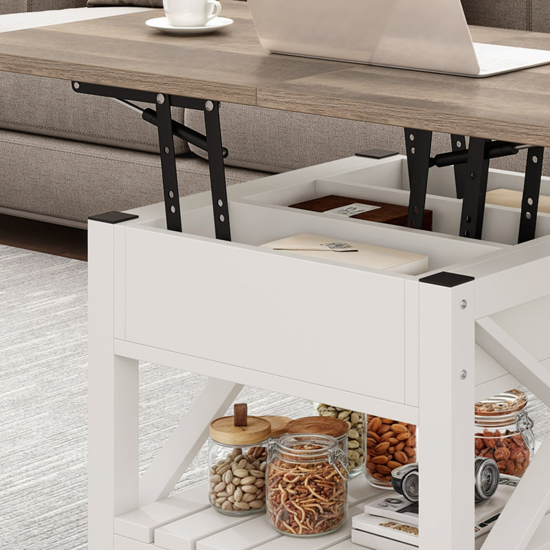 Gracie Oaks Farmhouse Lift Top Small Square Coffee Table With Wheels ...