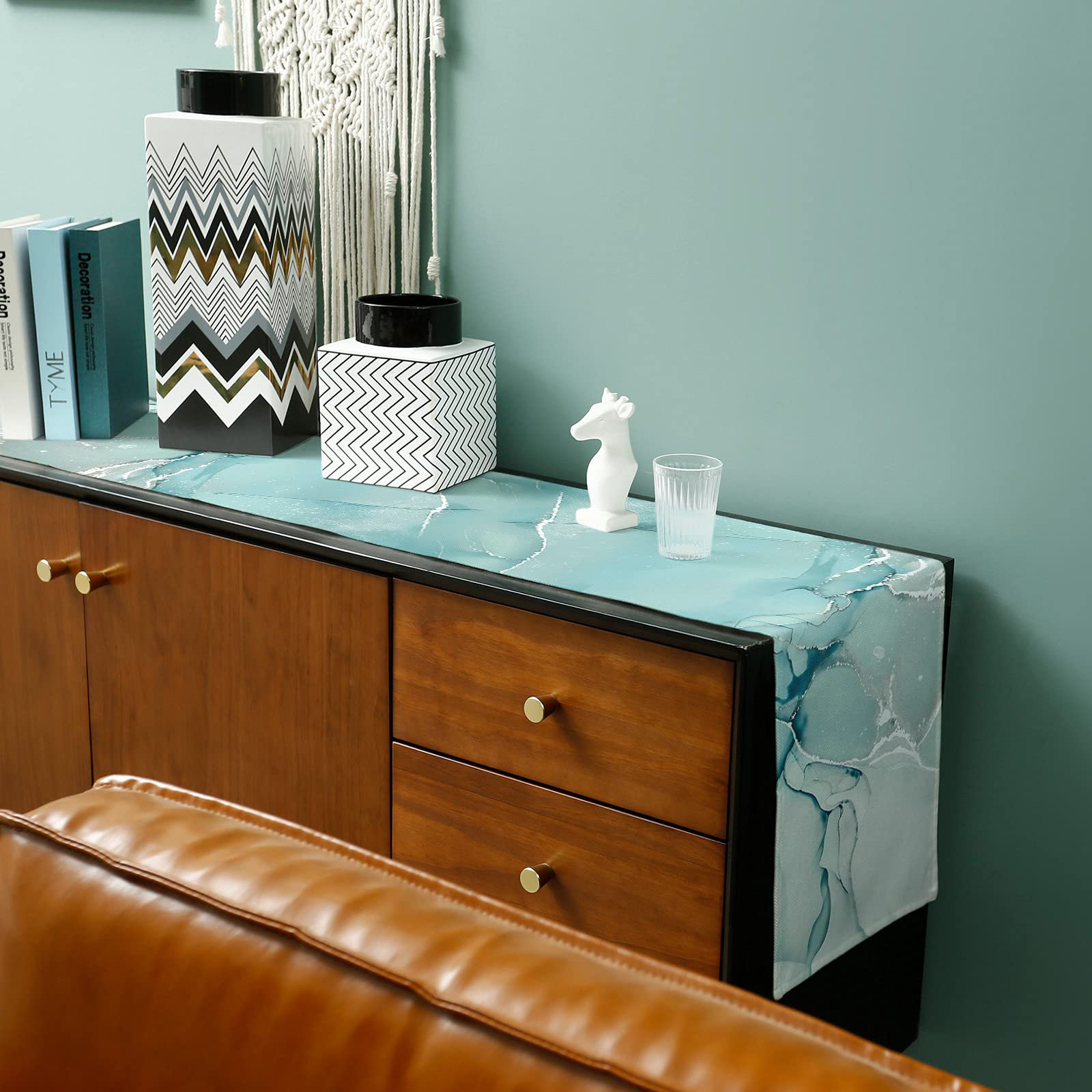 Orren Ellis Marble Turquoise Teal Aqua Table Runner 70 Inches Long ...