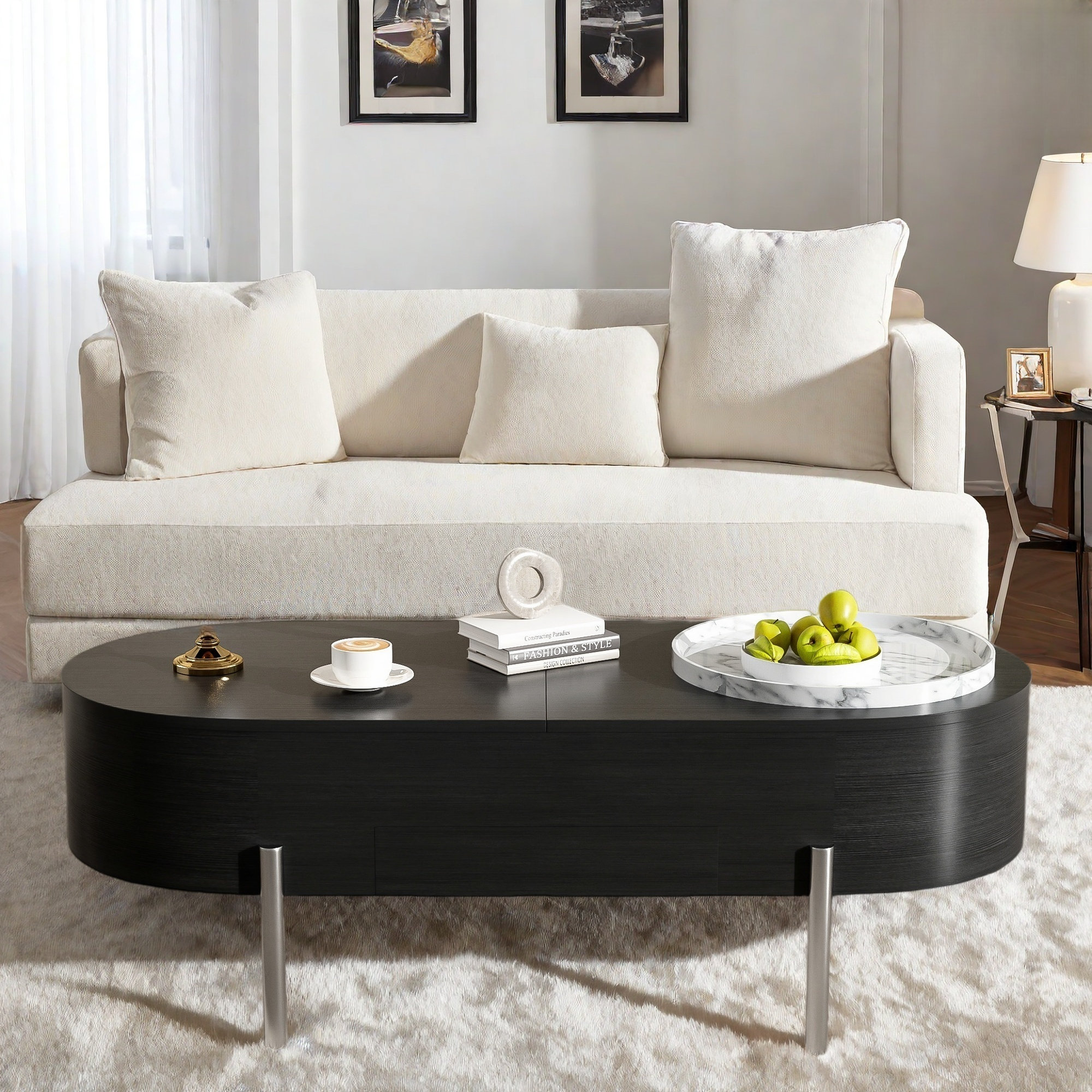 Ivy Bronx Lift Top Coffee Table With 360-degree Marble-patterned ...