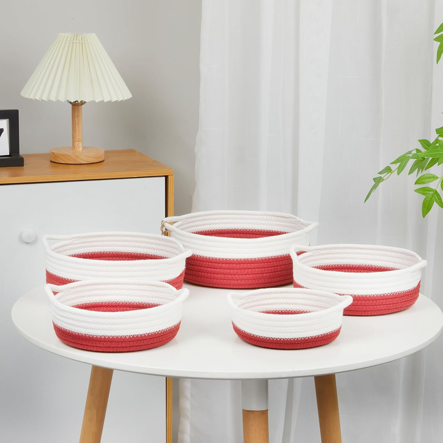 Latitude Run® 5 Pieces Storage Basket Sets Cotton Rope Woven Baskets ...