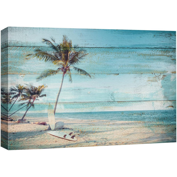 IDEA4WALL Coastal Beach Wood Effect Panel Tropical Palm Tree Ocean ...
