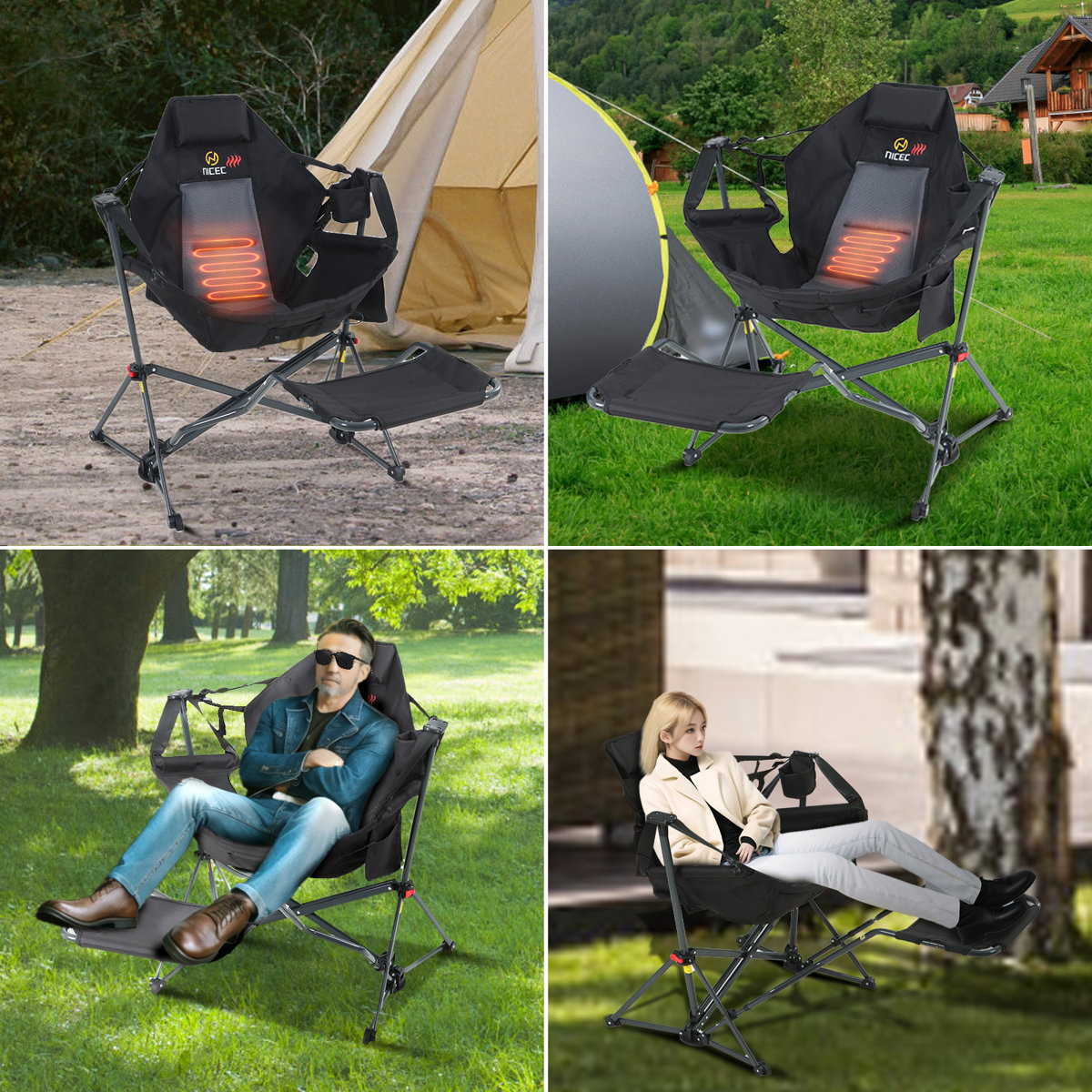 Arlmont & Co. Heated Hammock Camping Chair with Footrest, Rocker, High ...