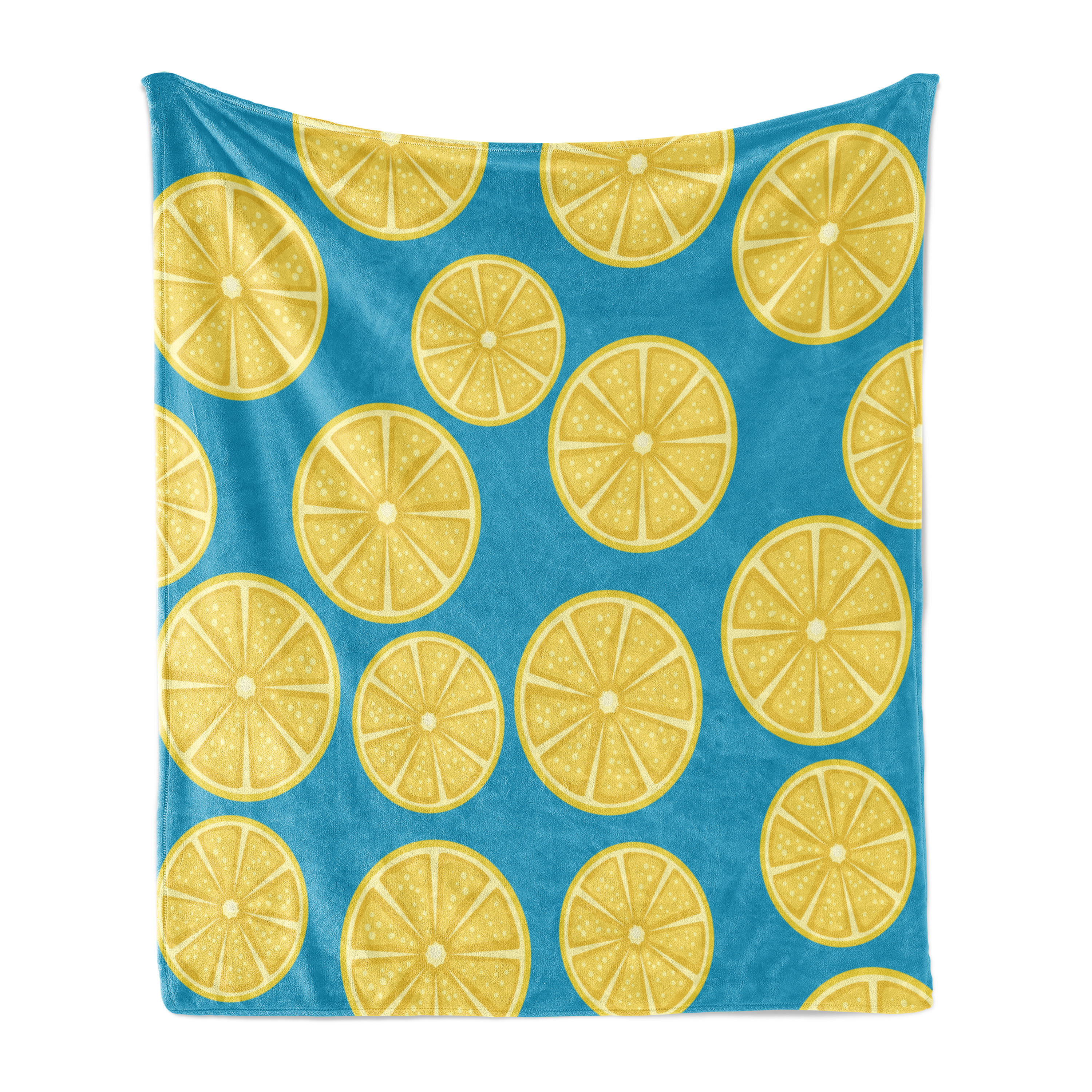 Ambesonne Lemons Fleece Throw Blanket Vivid Citrus Slices Art Sea Blue ...