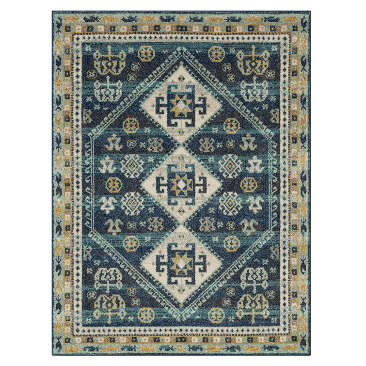 Bungalow Rose Edwin Blue Southwestern Ornamental Medallion Area Rug ...