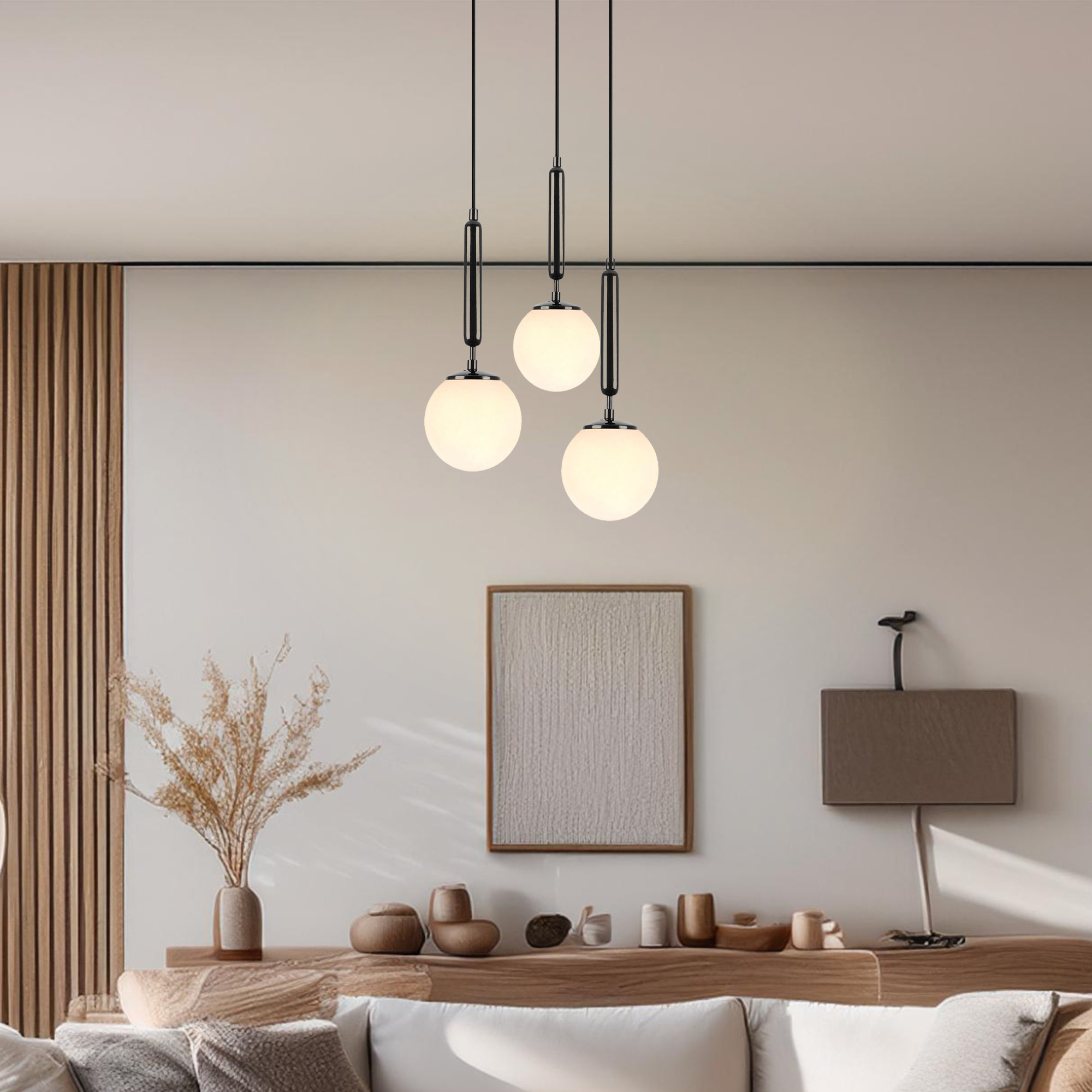 Hokku Designs Adjustable Height 3 Lights Metal Body Cluster Pendant ...