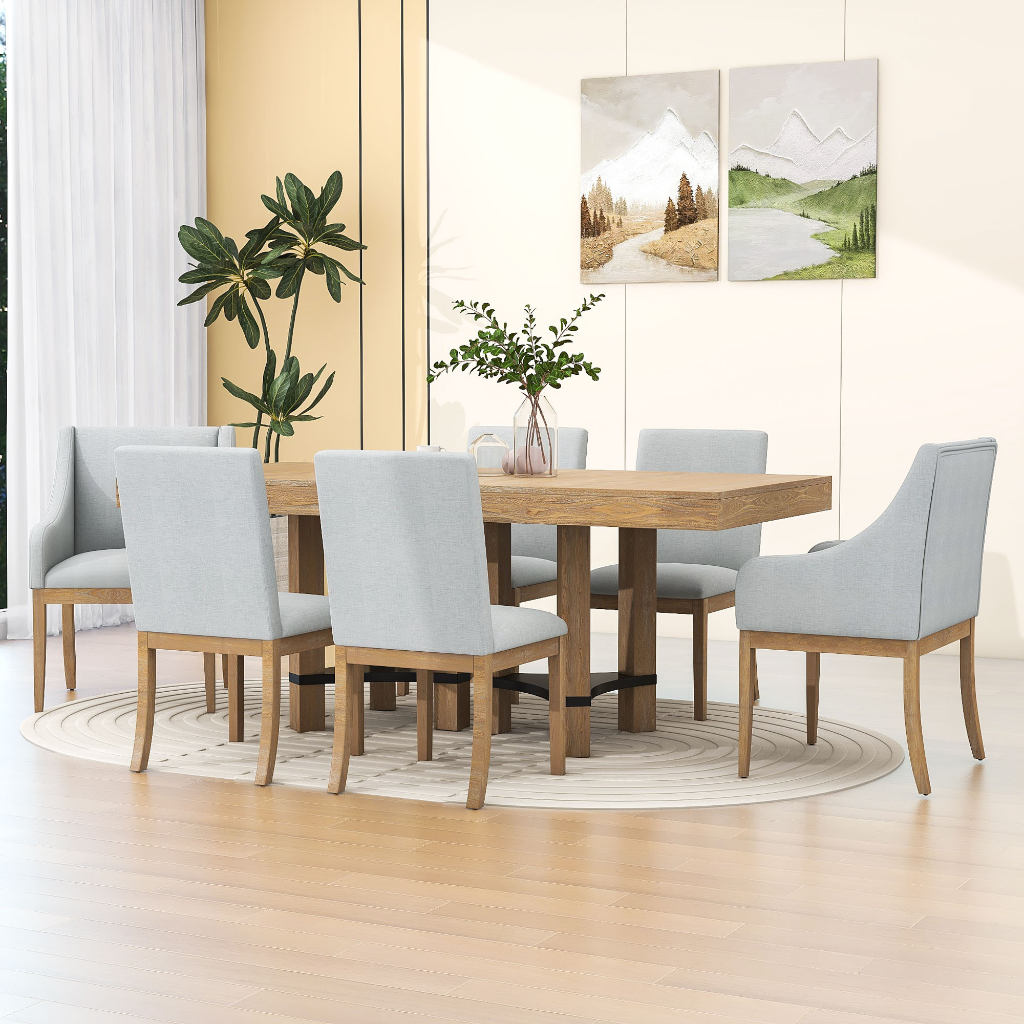 Lark Manor™ Rustic 7Pcs Extendable Dining Table Sets with Removable ...