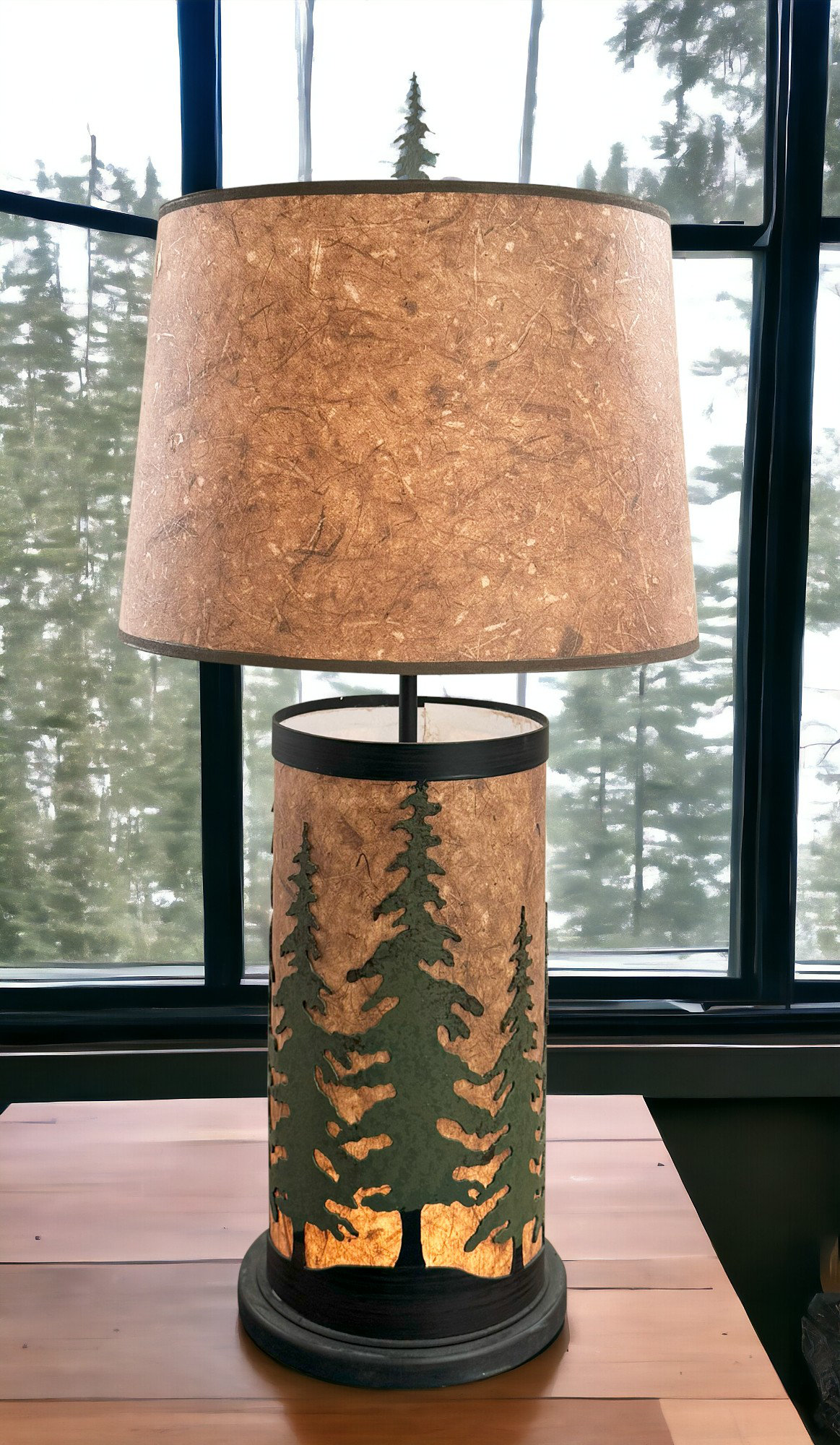 Loon Peak® Rugged Pine Tree Grove Table Lamp w/ Night Light | Wayfair