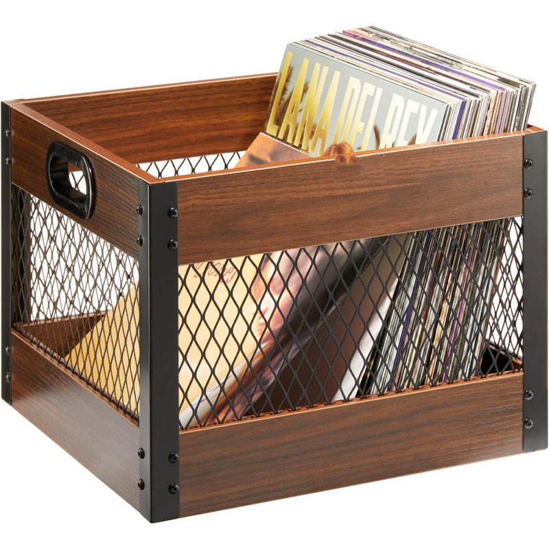 17 Stories Vinyl Record Storage Crate, Wooden LP Album Shelf Vinyl ...
