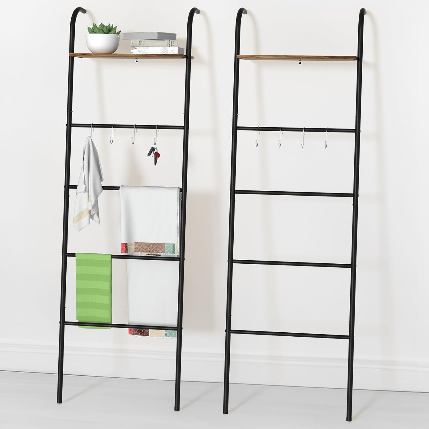17 Stories Blanket Ladder 2 Pack Black Blanket Rack With Shelf ...