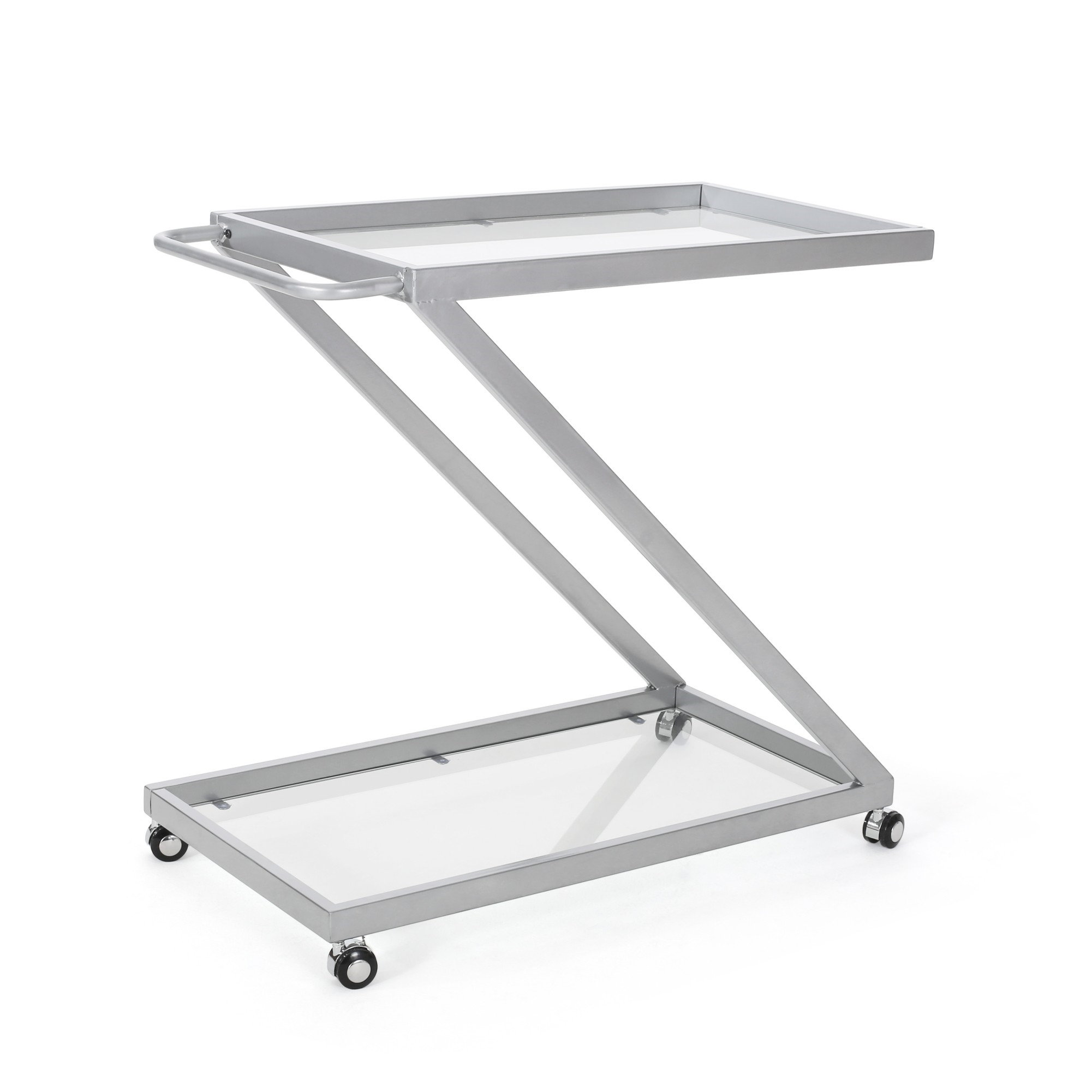 Ebern Designs Z-Shaped Frame Bar Cart With Tempered Glass Shelves | Wayfair