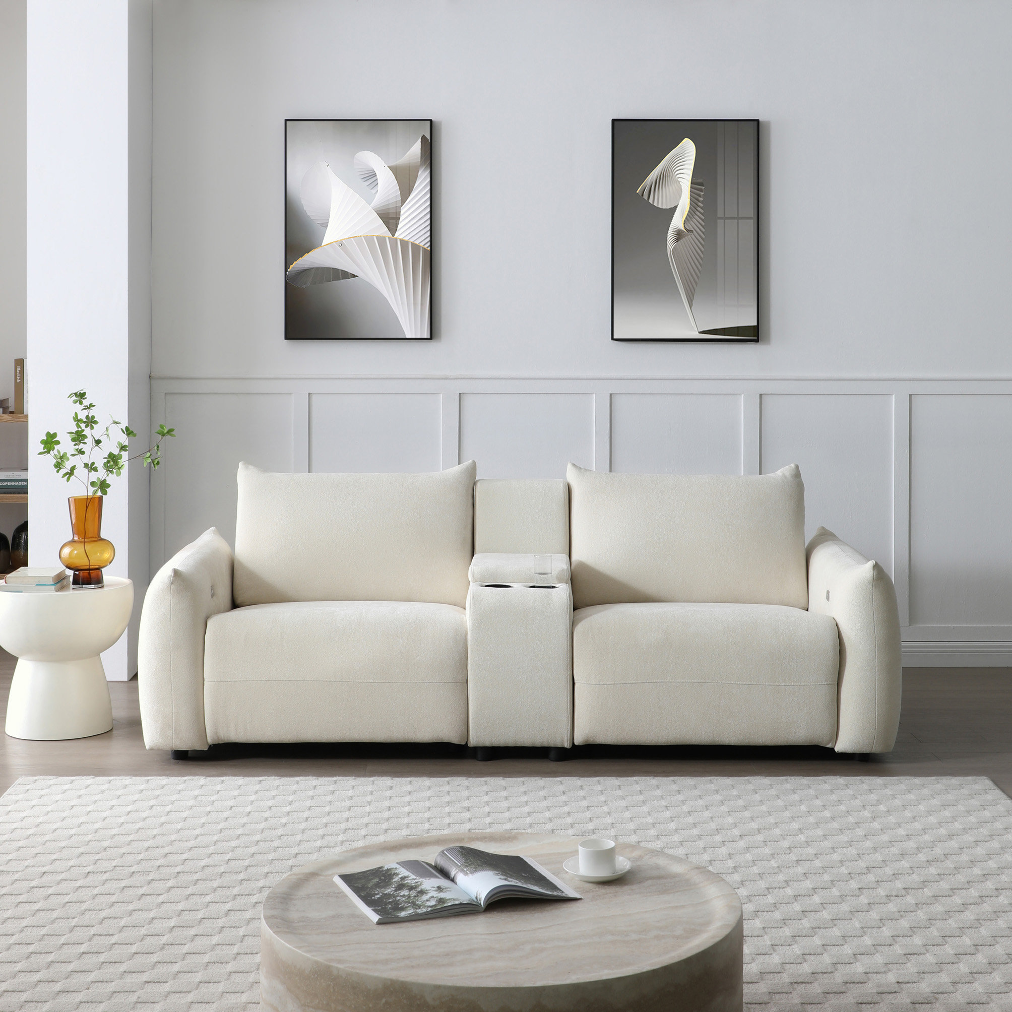 Hokku Designs Upholstered Power Lift Sofa with 2 Cup Holders And ...