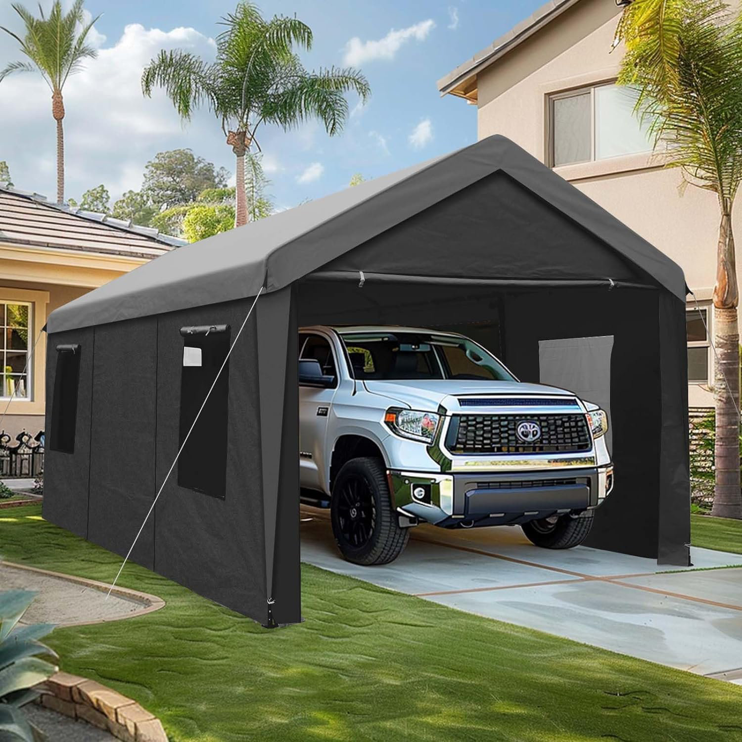 Sapphome Carport Canopy 12X20ft Heavy Duty Carport With Roll-Up ...