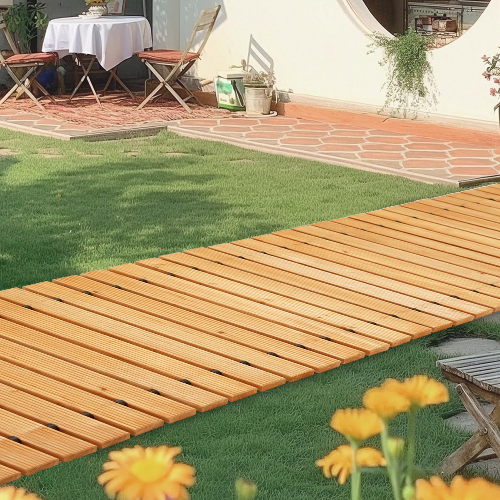 Arlmont & Co. Wooden Garden Pathway,Outdoor Roll Out Decorative ...