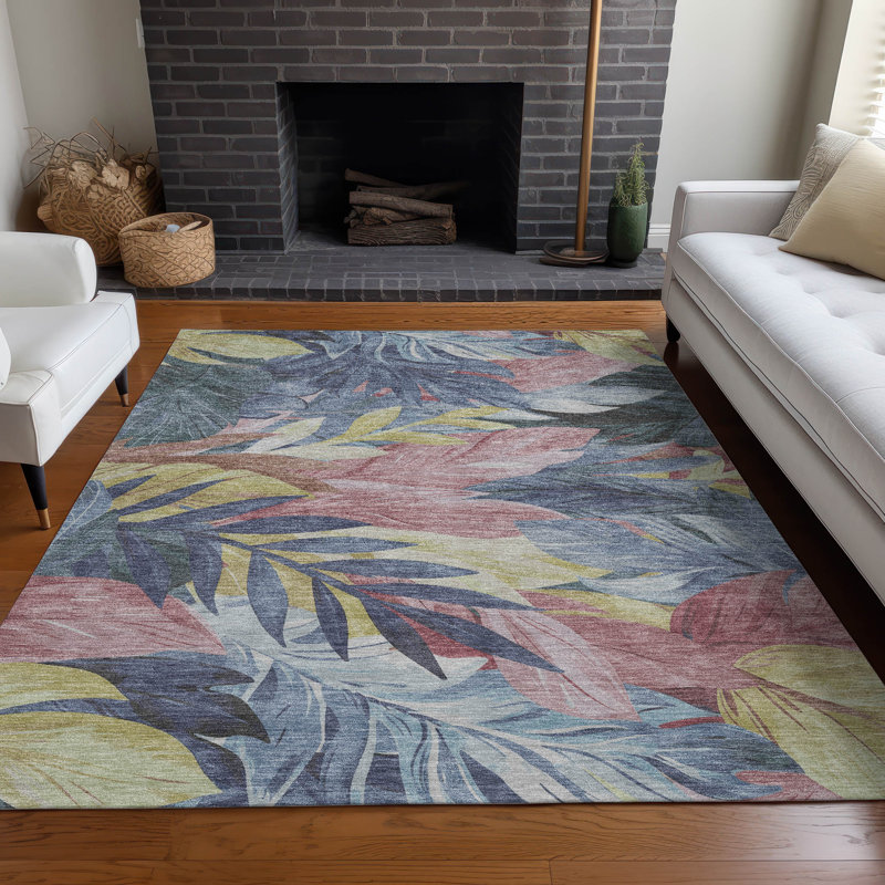 Wade Logan® Machine Washable Indoor/Outdoor Claudian ACN1493 Denim Rug ...