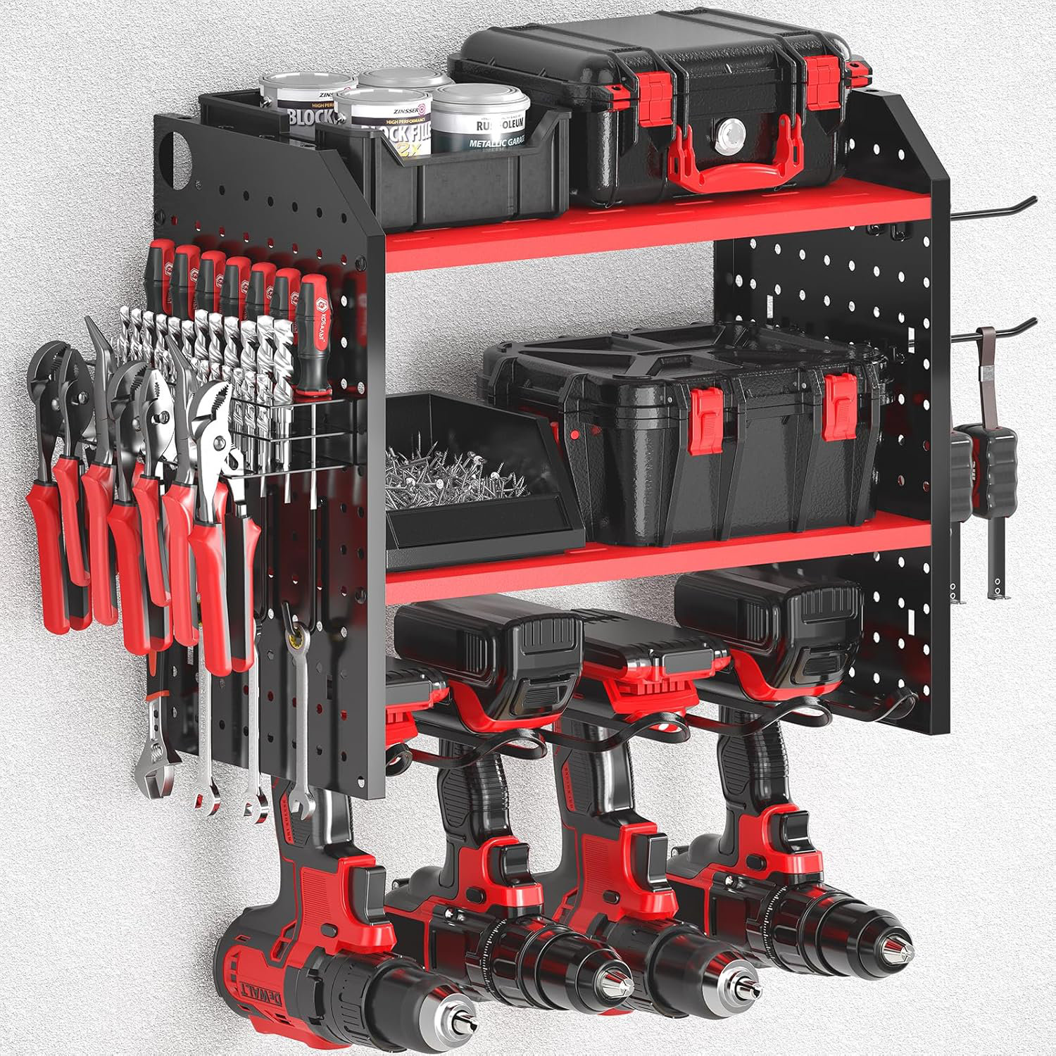 TWDAI Heavy-Duty Wall-Mounted Power Tool Organizer With Metal Shelf And ...
