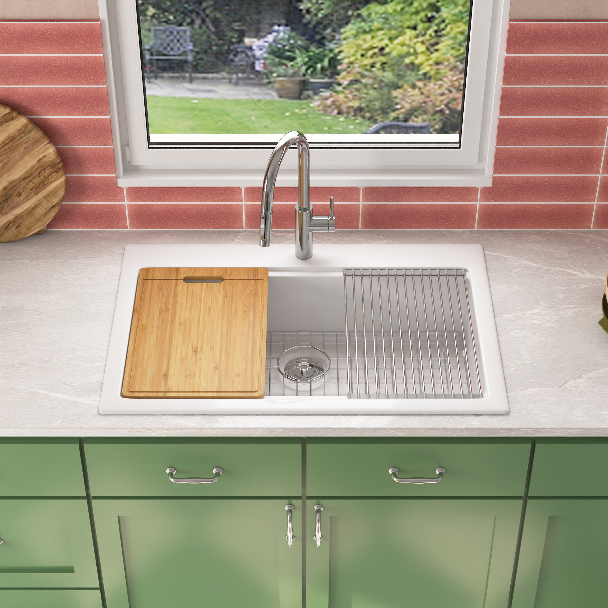 DeerValley 33" L x 22" W Single Bowl Fireclay Workstation Drop-In ...