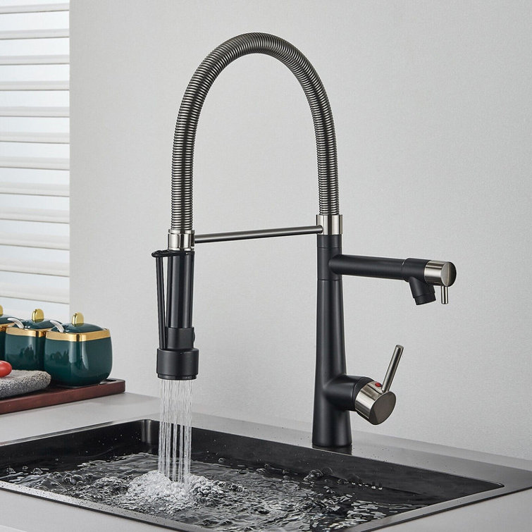 Belfry Kitchen Black kitchen faucet 360° retractable shower faucet ...