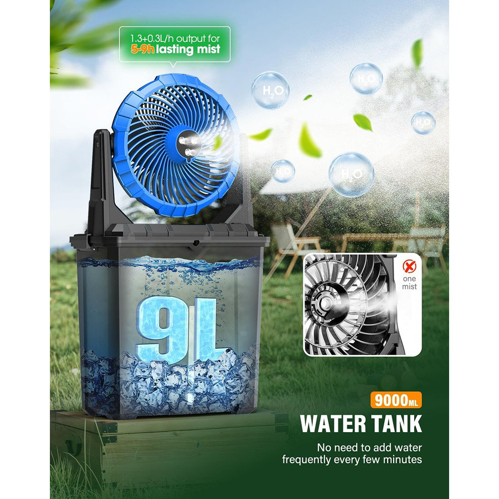 MAXAYA 9L Bucket Misting Fan Portable For Outside Patio, 20000Mah ...