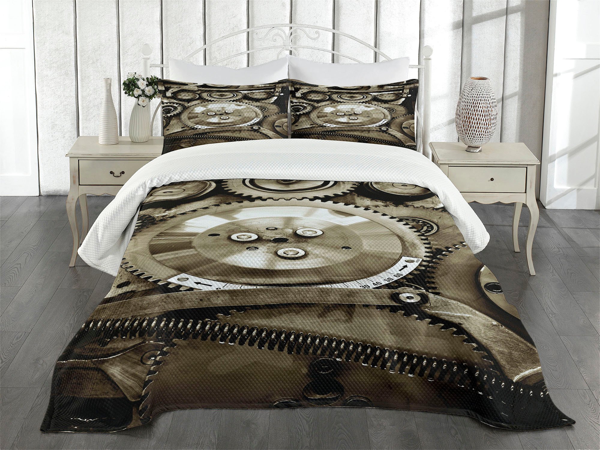 Ambesonne Industrial Bedspread Set Aged Gears Sepia | Wayfair